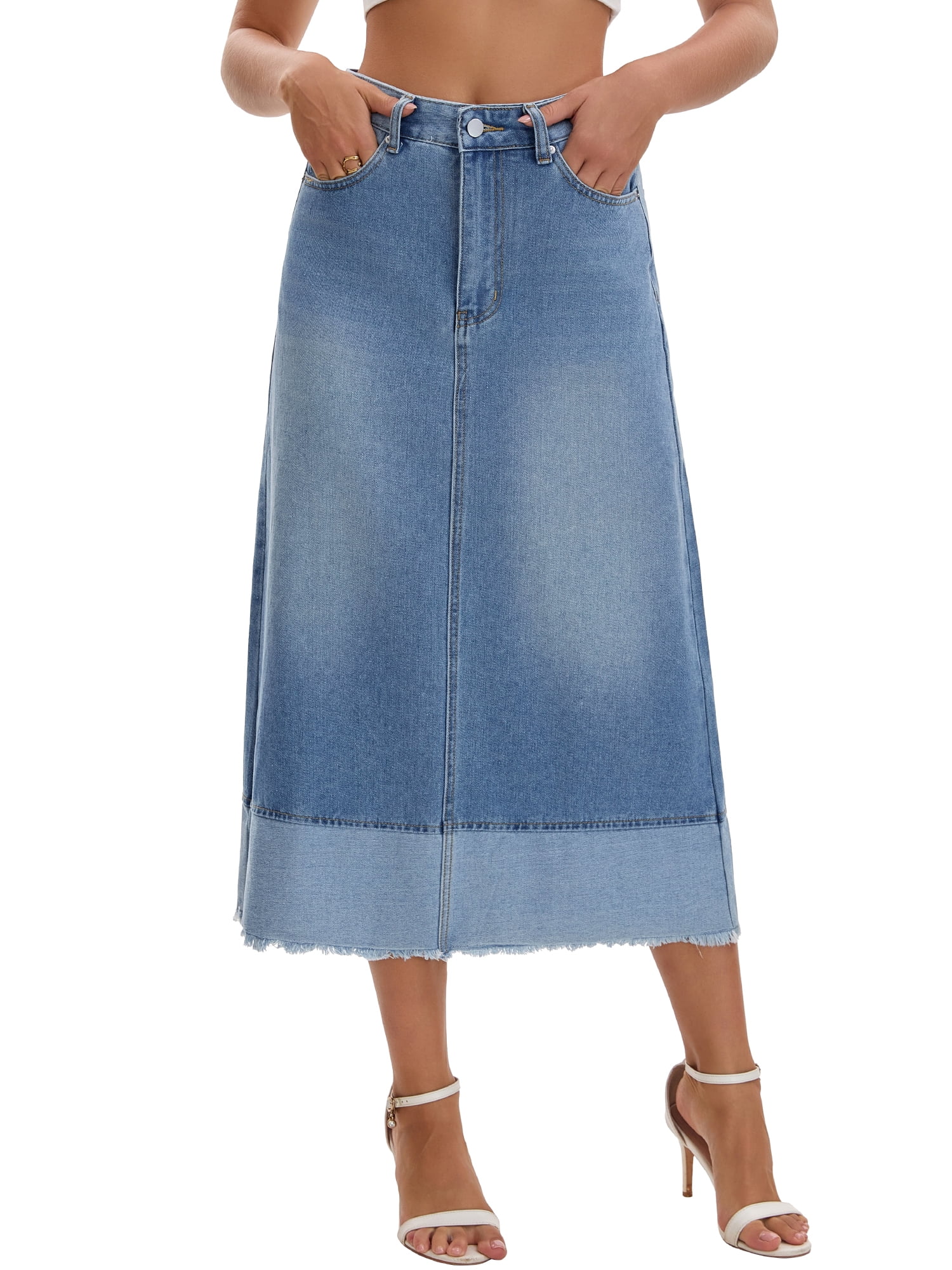 INSPIRE CHIC Women's Denim Maxi Skirt High Waist 2025 Spring A Line ...
