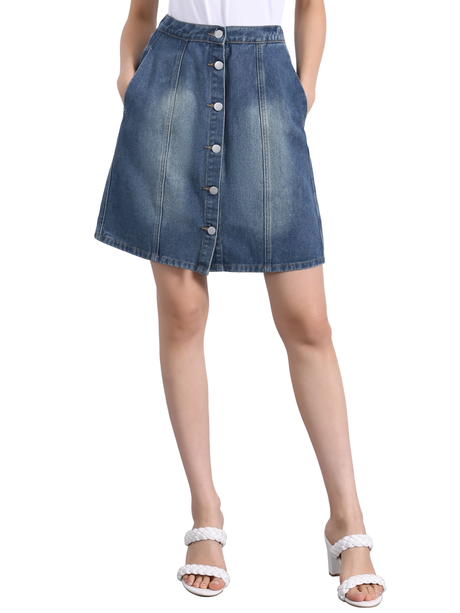 INSPIRE CHIC Women's Denim Skirts A-Line High Waist Button Front Casual ...