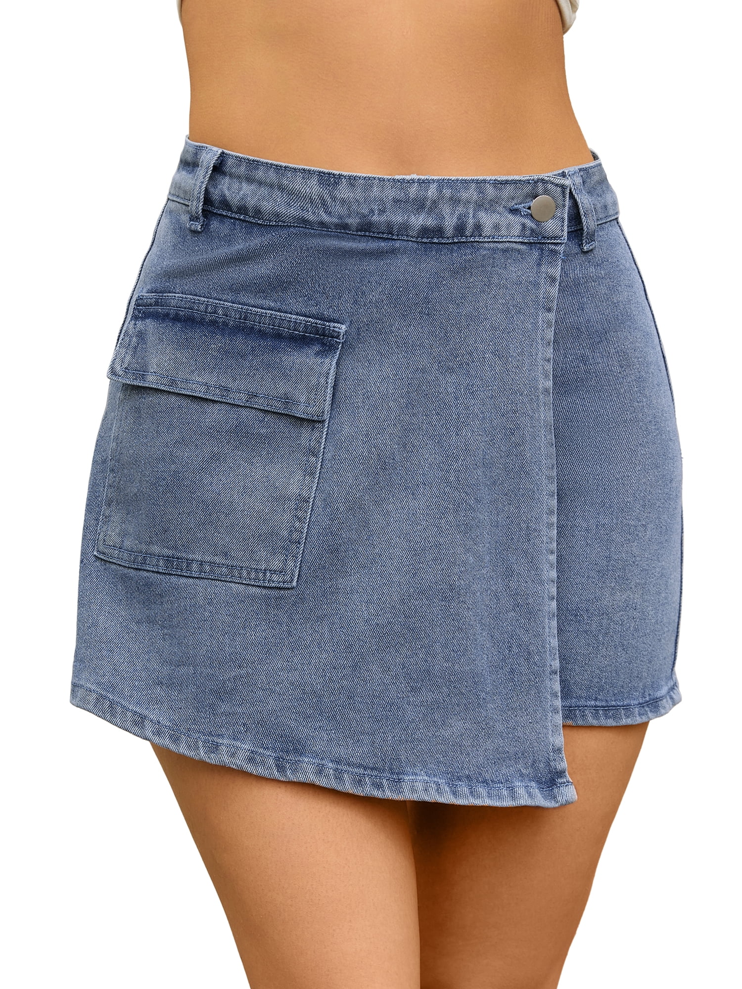 INSPIRE CHIC Women's Denim Shorts Cargo Faux Wrap High Waisted Jean ...