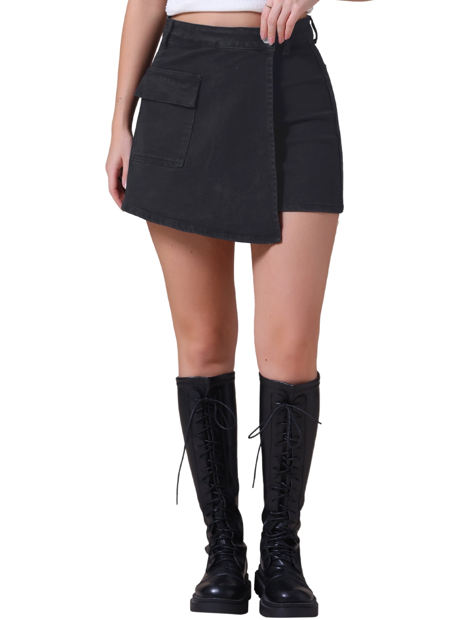 INSPIRE CHIC Women's Denim Shorts Cargo Faux Wrap High Waisted Jean ...