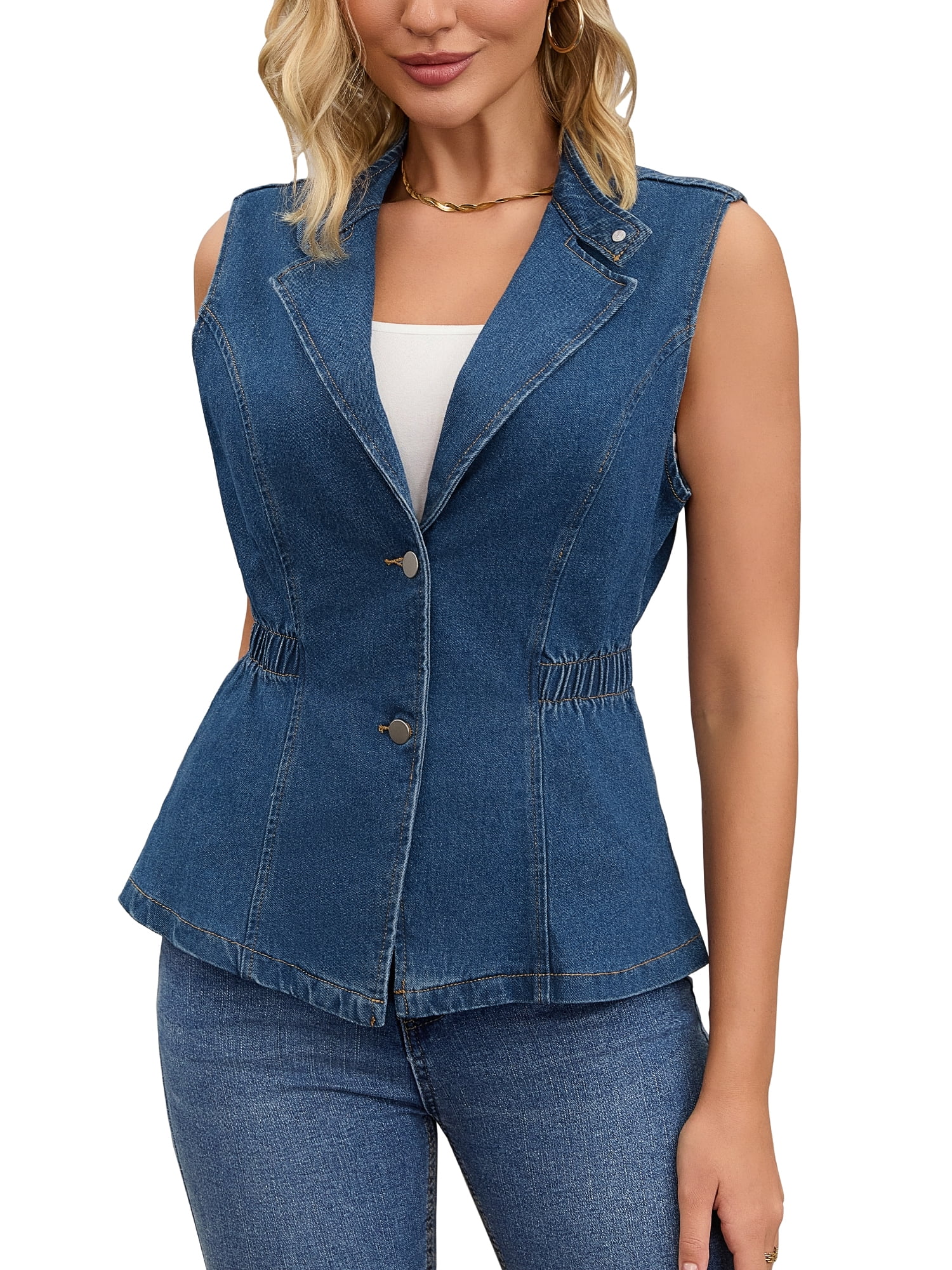 INSPIRE CHIC Women's Vest Denim Button Down Notched Lapel Collar ...