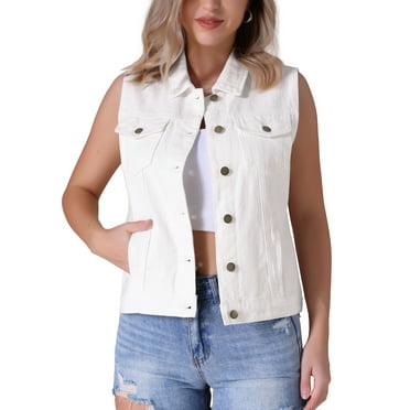 Allegra K Casual Denim Vest for Women's Halter Neck Button Down ...