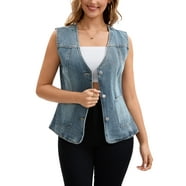 INSPIRE CHIC Women's Denim Vest Halter Neck Button Down Backless Jean Waistcoat S Gray Blue ...