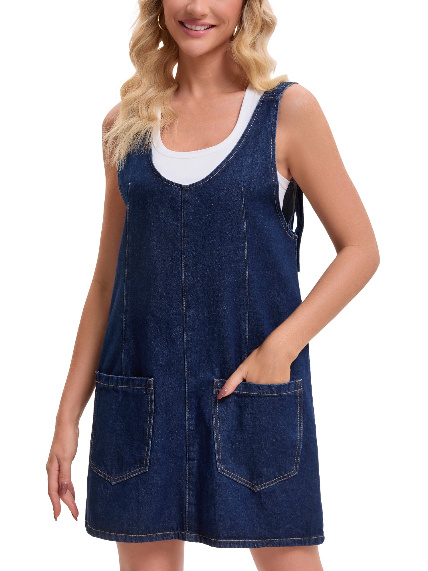 INSPIRE CHIC Women's Dress Denim Overalls Loose Casual Sleeveless ...