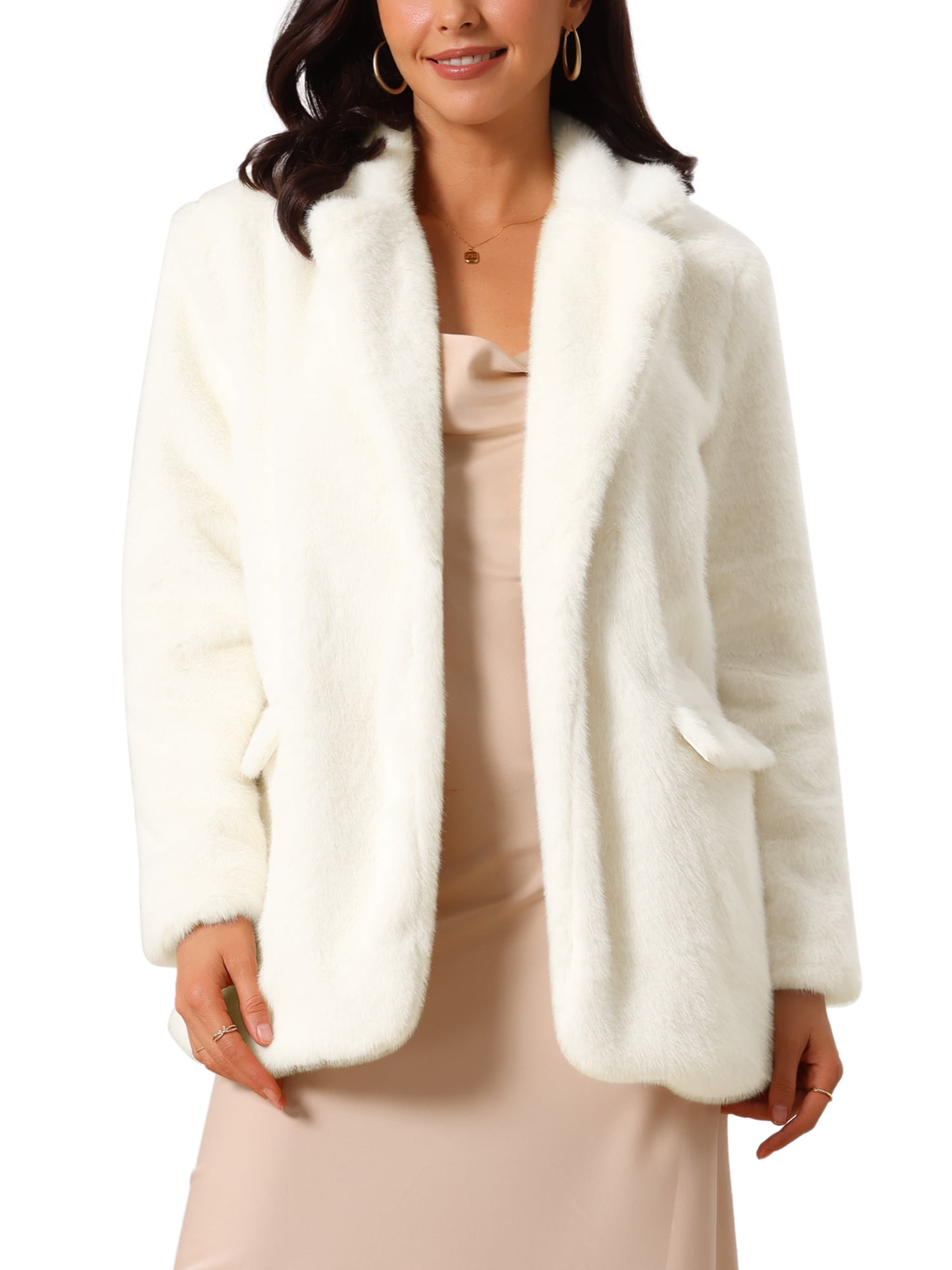 INSPIRE CHIC Women's Faux Fur Coat Fashion Winter Open Front Jacket ...