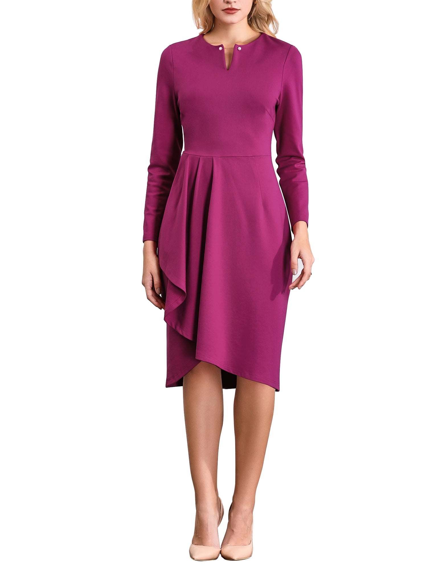 INSPIRE CHIC Women's Faux Wrap Ruffle Dress V Neck Pleated Front Wear ...