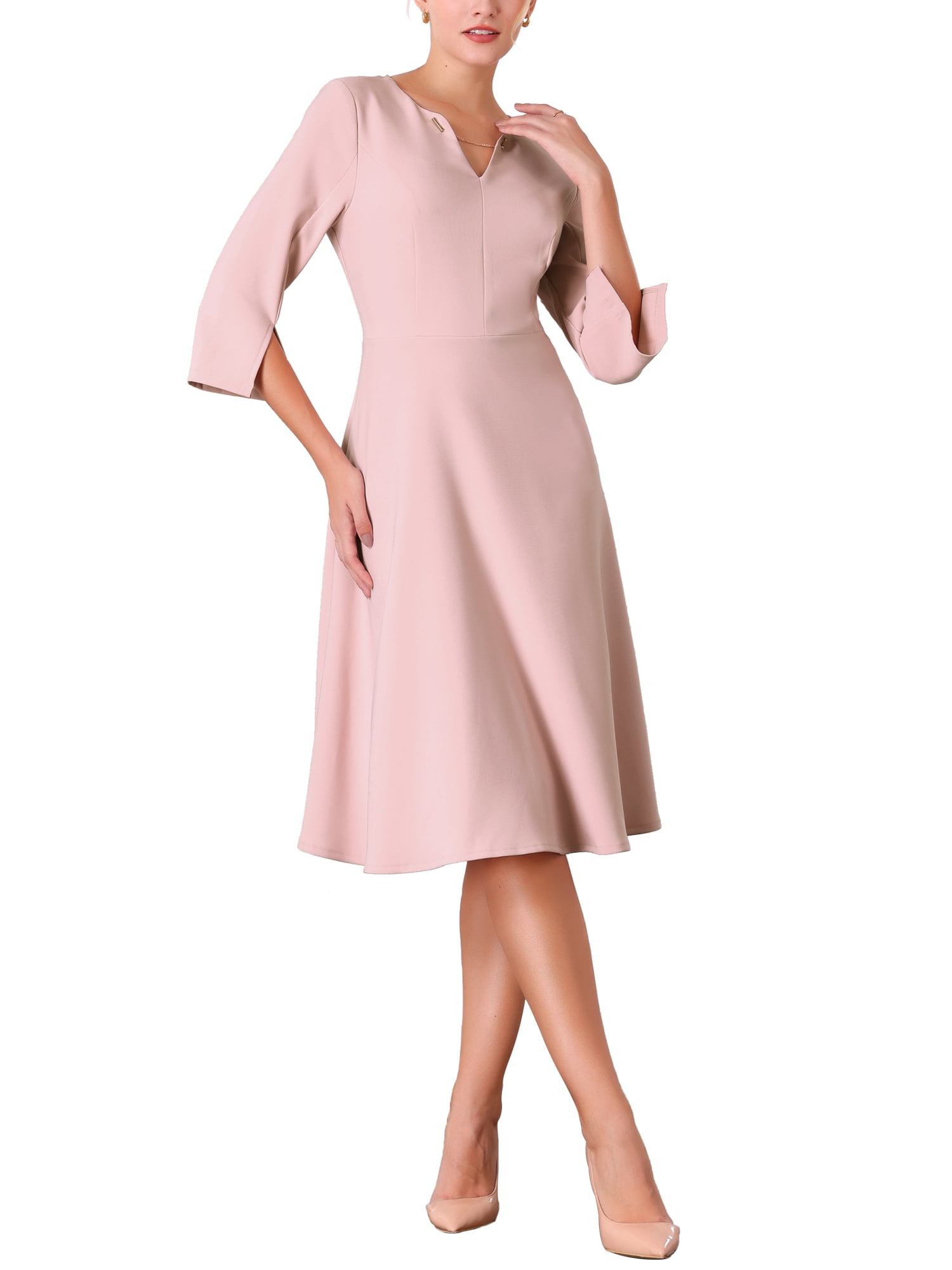 INSPIRE CHIC Women's Flare Dress V Neck 3/4 Sleeve Elegant A Line Work ...