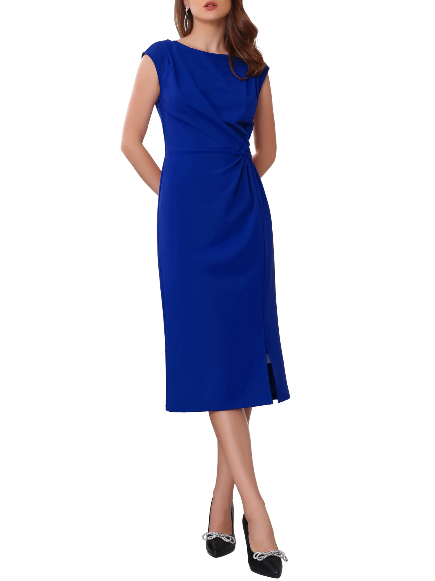 INSPIRE CHIC Women's Formal Sheath Dress Ruched Boat Neck Cap Sleeve ...