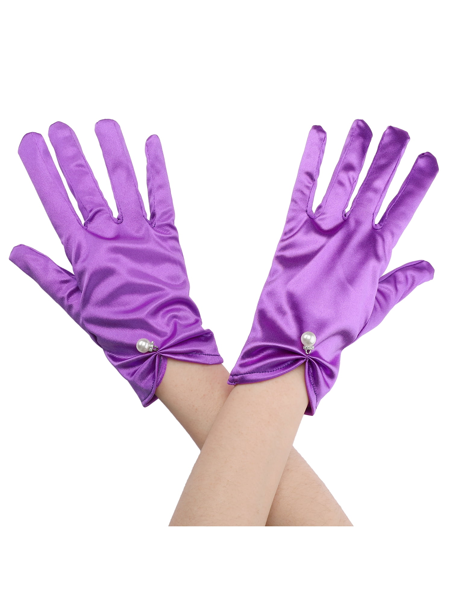 INSPIRE CHIC Women's Glove Satin Bead Decor Full Finger Wrist Length ...