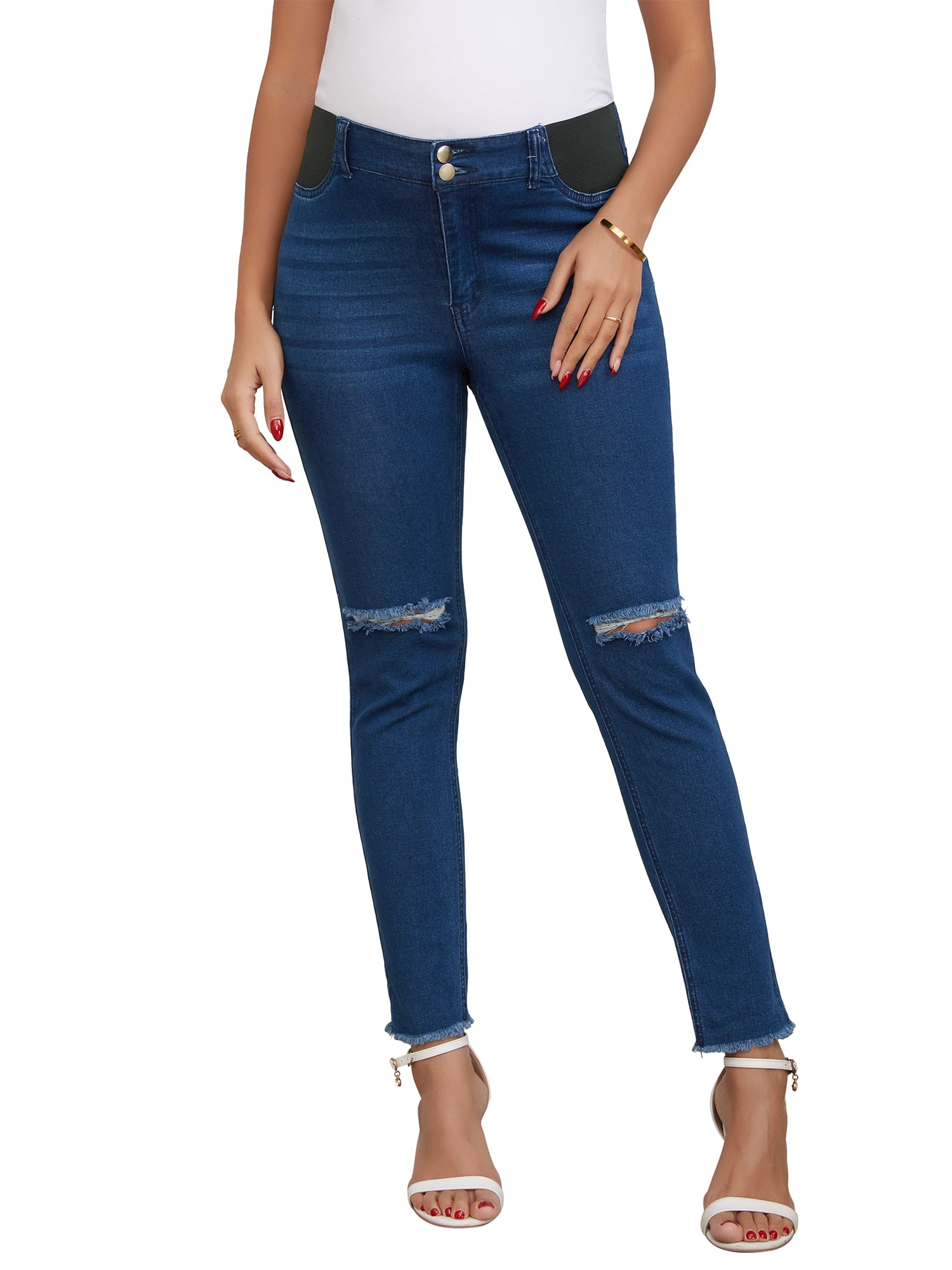 INSPIRE CHIC Women's Maternity Skinny Jeans Ripped High Waist Side ...