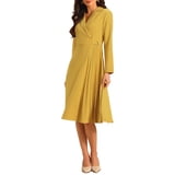 INSPIRE CHIC Women's Notch Lapel Wrap Neck Long Sleeve A-Line Midi ...