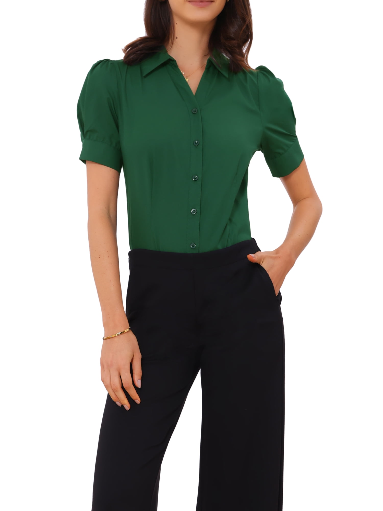 INSPIRE CHIC Women's Button Up Bodysuit One-Piece Short Sleeve Work ...