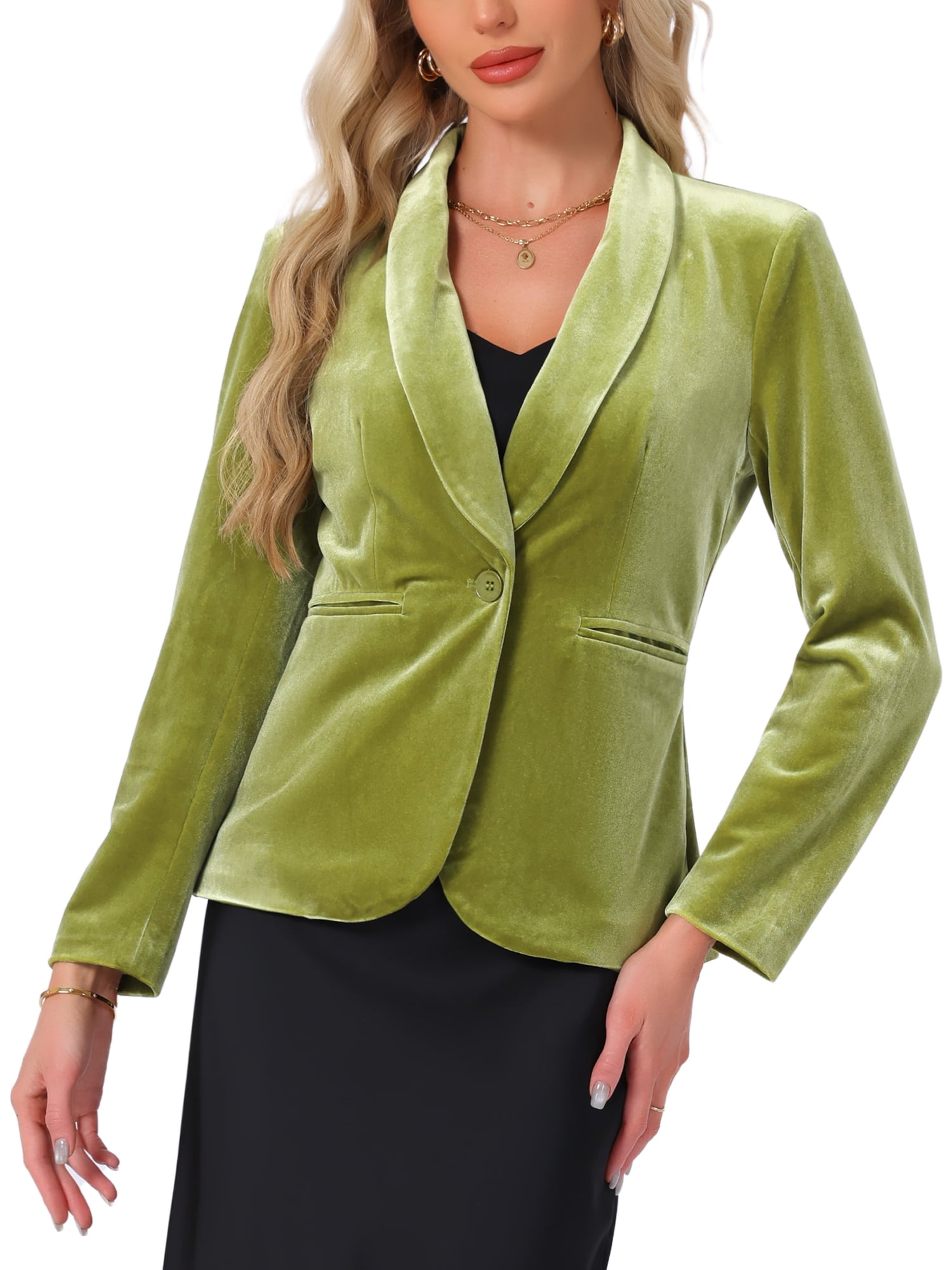 INSPIRE CHIC Women's Velvet Blazer Solid Color Shawl Collar One Button ...