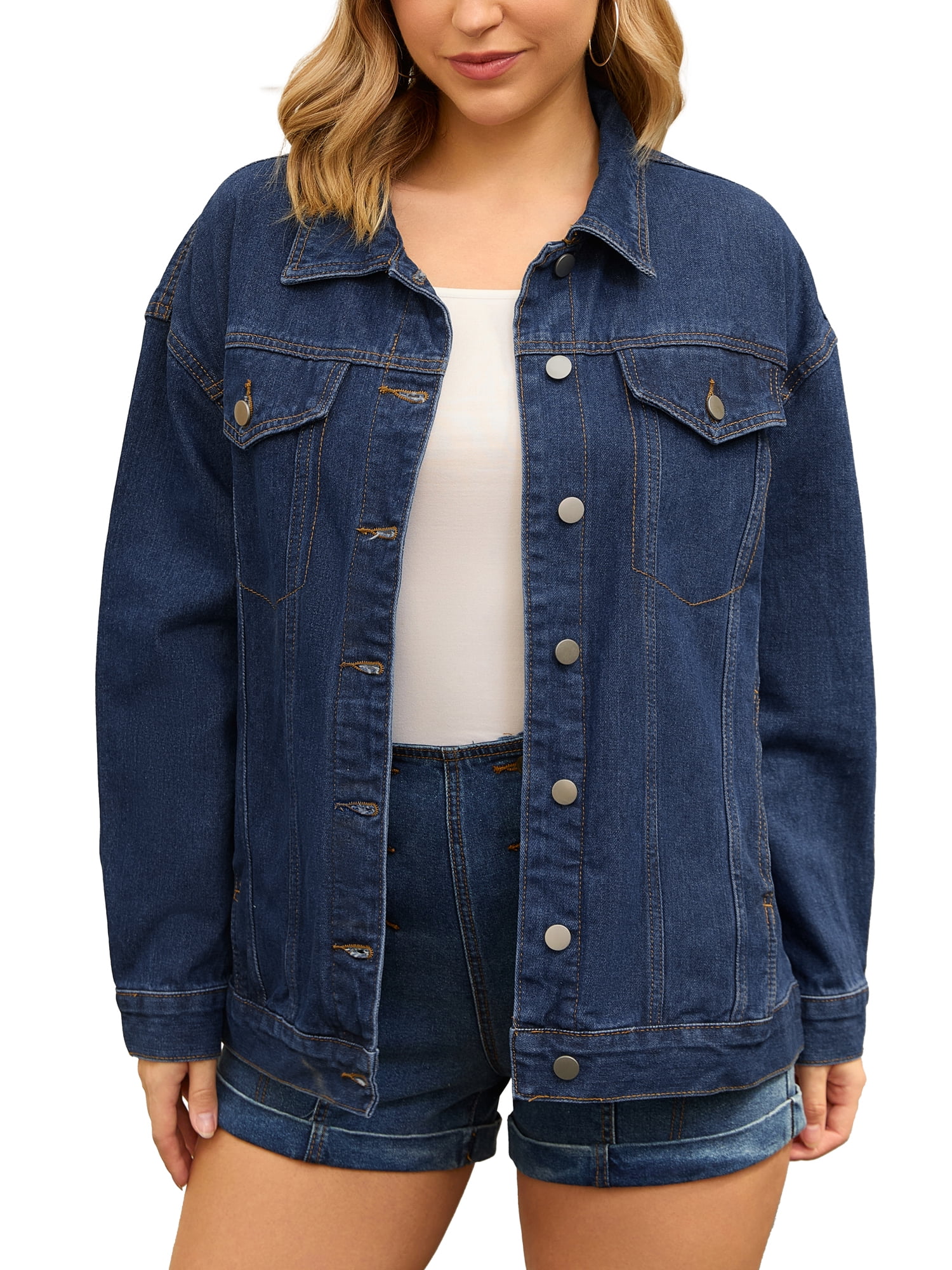 INSPIRE CHIC Women's Oversized Denim Long Sleeve Button Down with ...