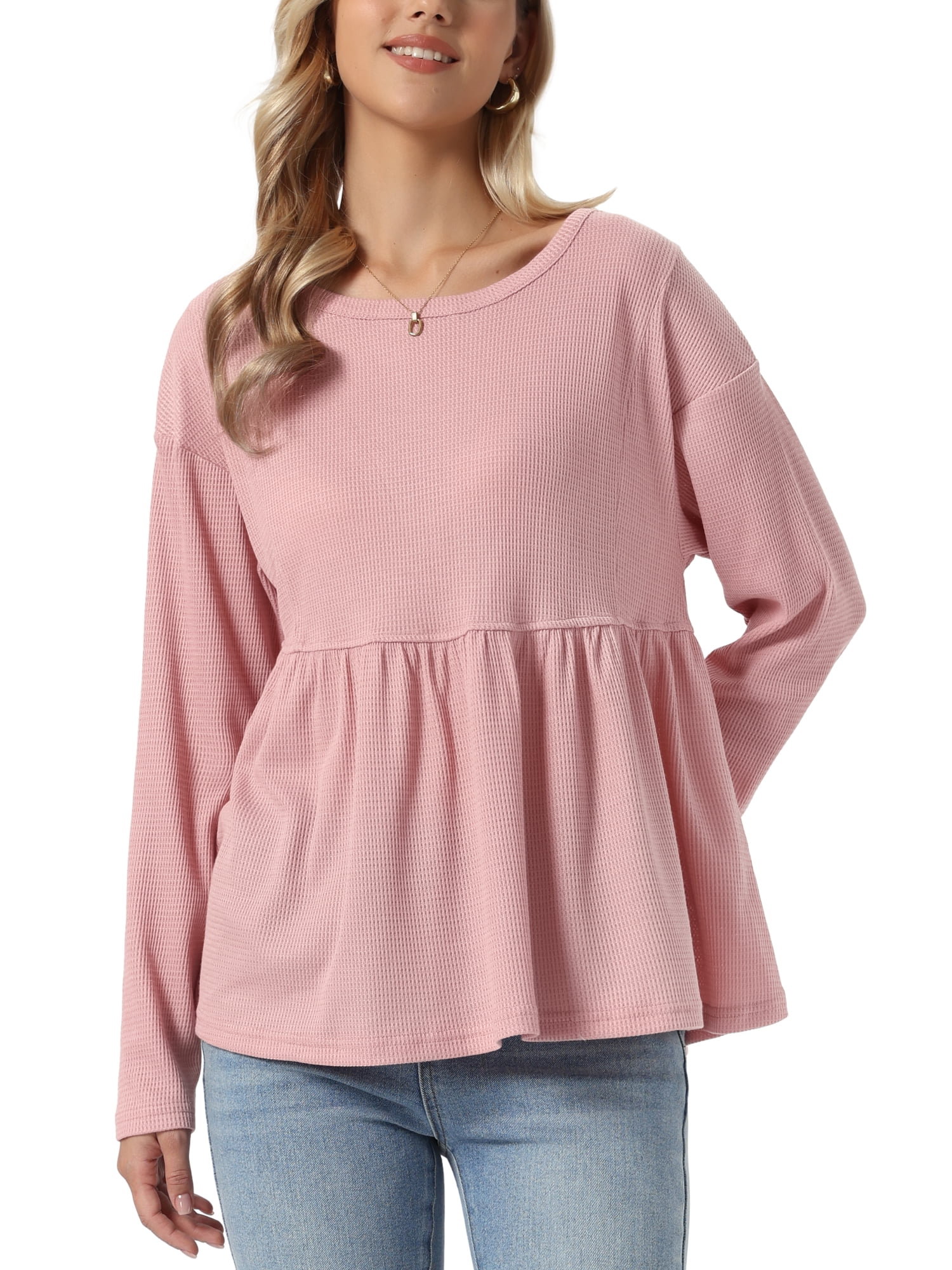 INSPIRE CHIC Women's Peplum Top Ruffle Hem Shirt Crew Neck Long Sleeve ...