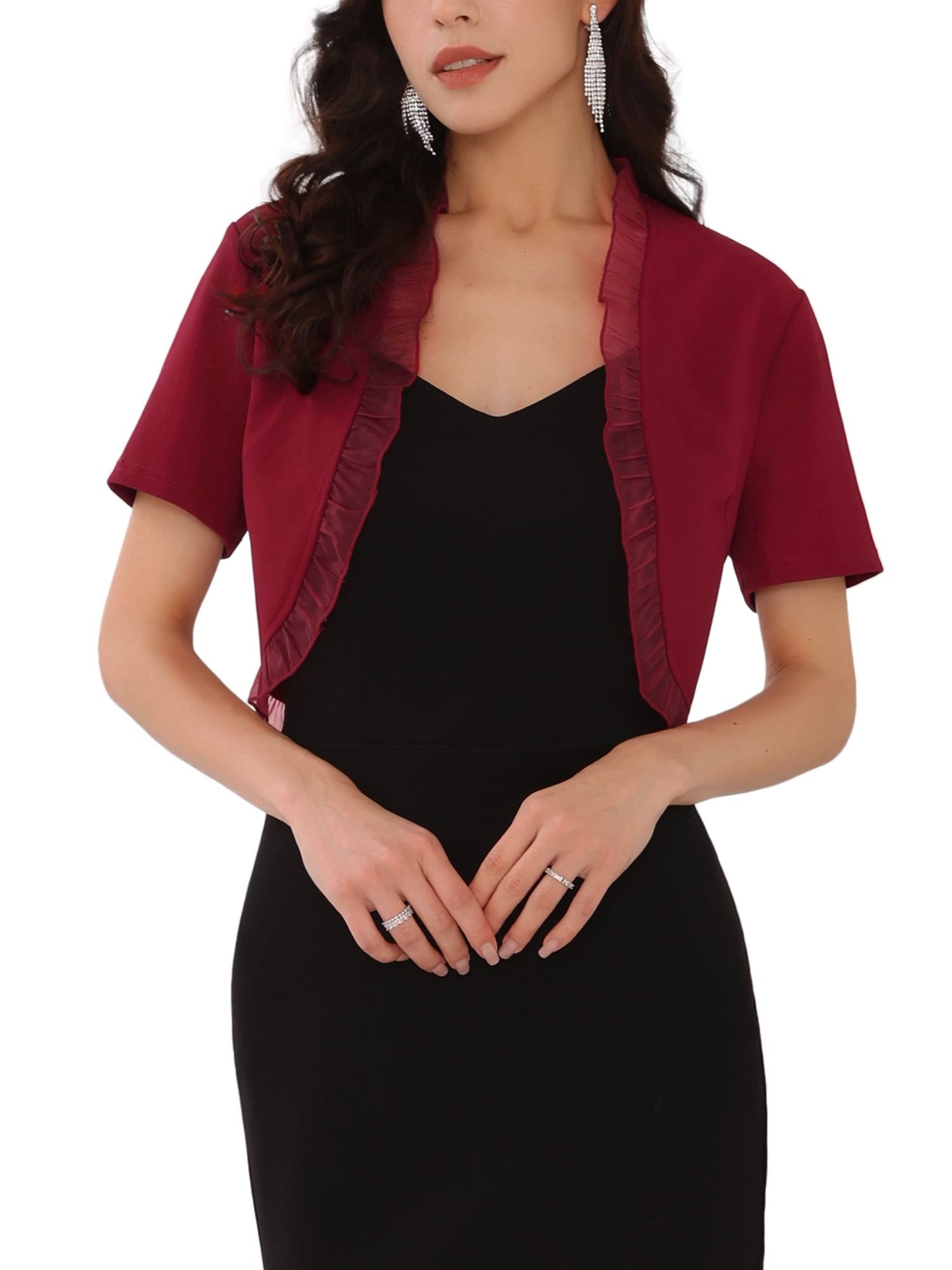 INSPIRE CHIC Women's Ruffle Bolero Shrug Short Sleeve Open Front Formal ...