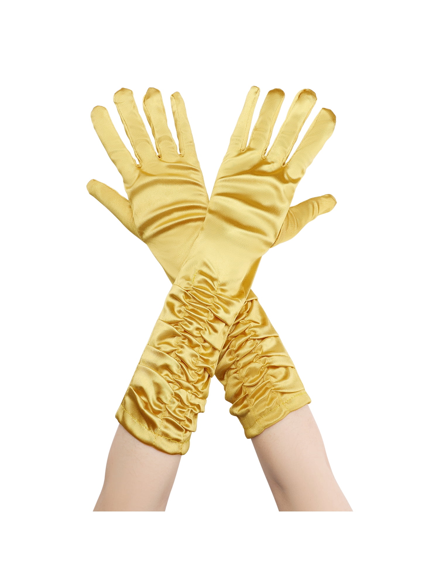 INSPIRE CHIC Women's Satin Shiny Opera Length Gloves Pleated Full ...
