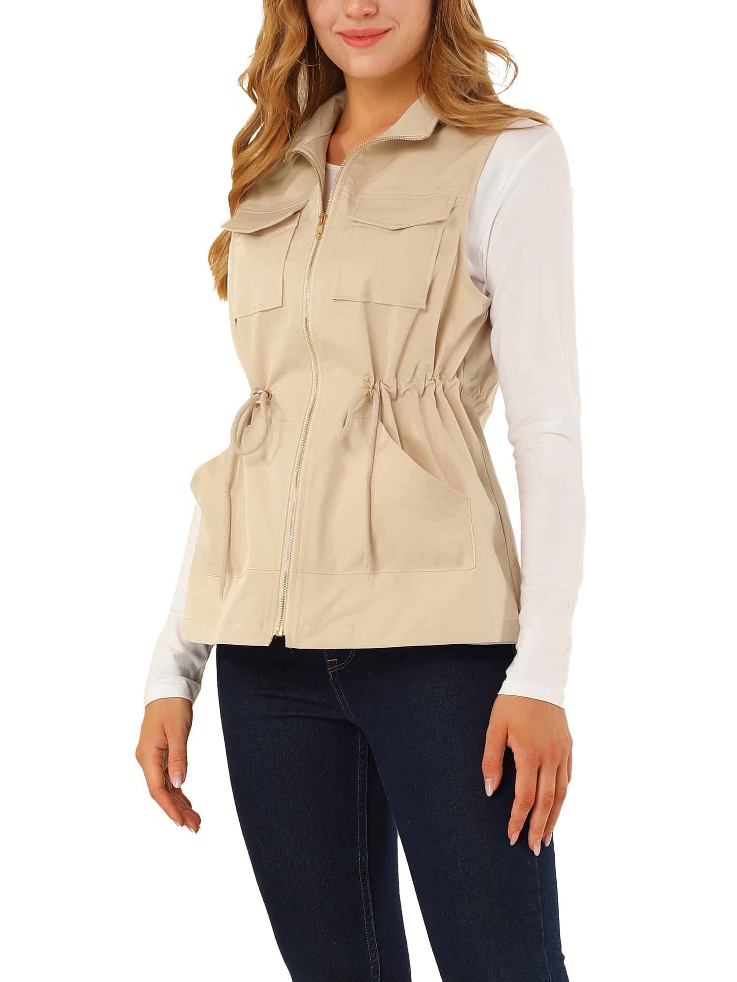 INSPIRE CHIC Women's Sleeveless Drawstring Waist Zipper Pocket Utility ...