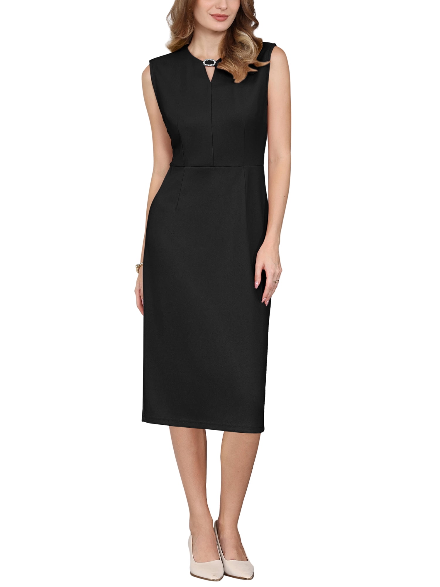 INSPIRE CHIC Women's Sleeveless Pencil Dress Choker V Neck 2026 Trendy ...