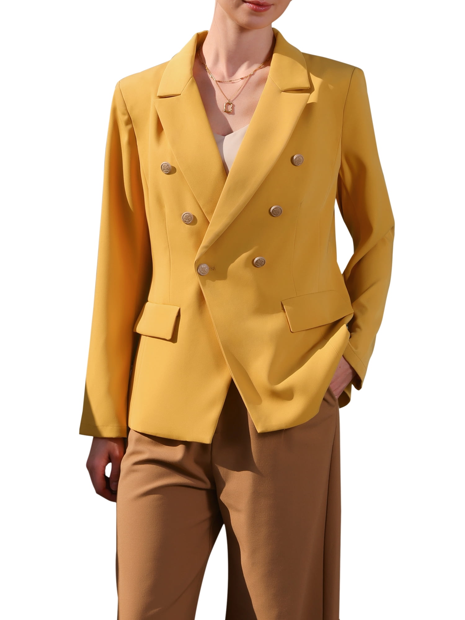 INSPIRE CHIC Women's Spring Office Double Breasted Long Sleeve Notch ...