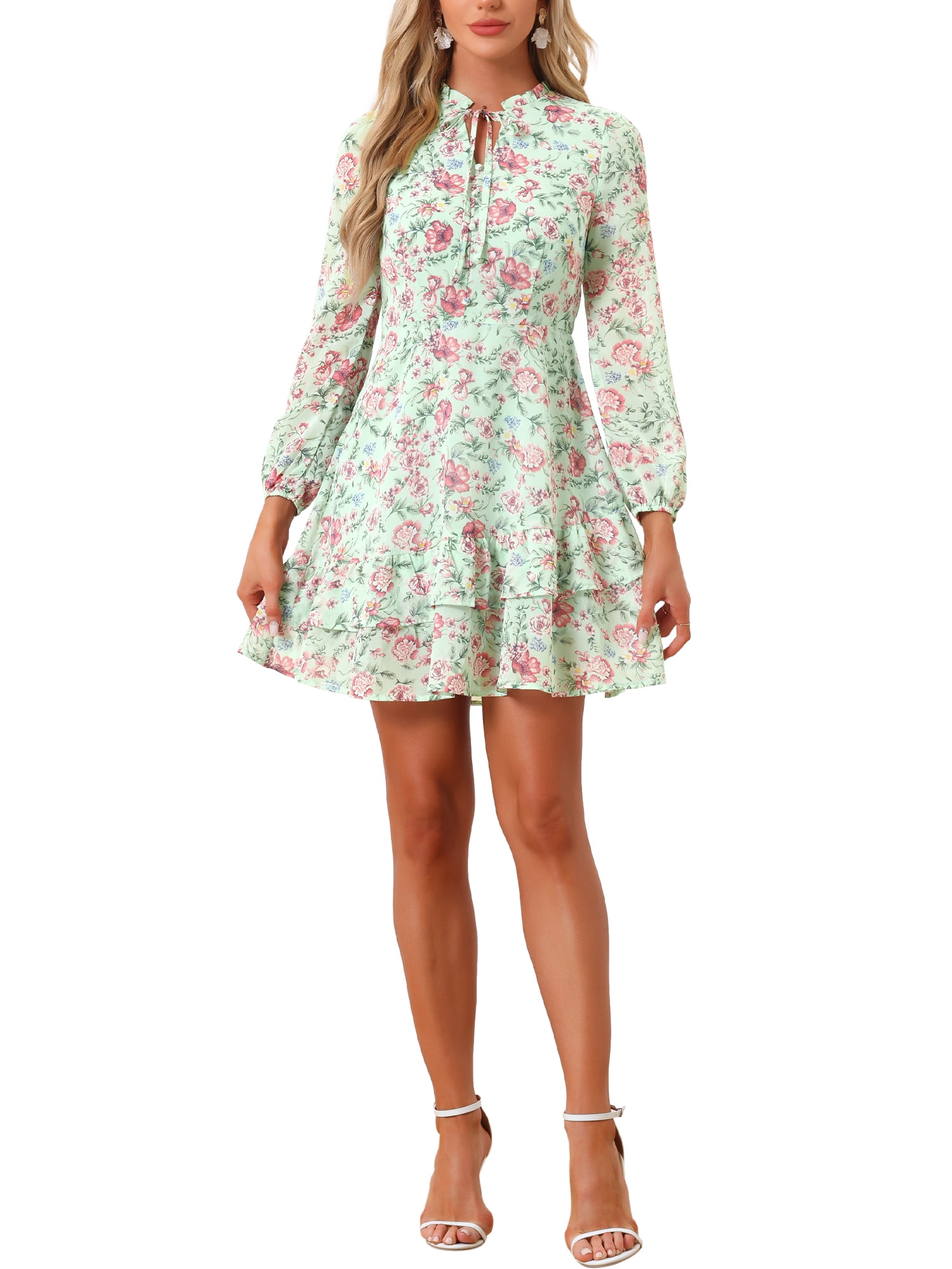 INSPIRE CHICWomen's Summer Dresses 2025 Floral Tie V Neck Semi Sheer ...