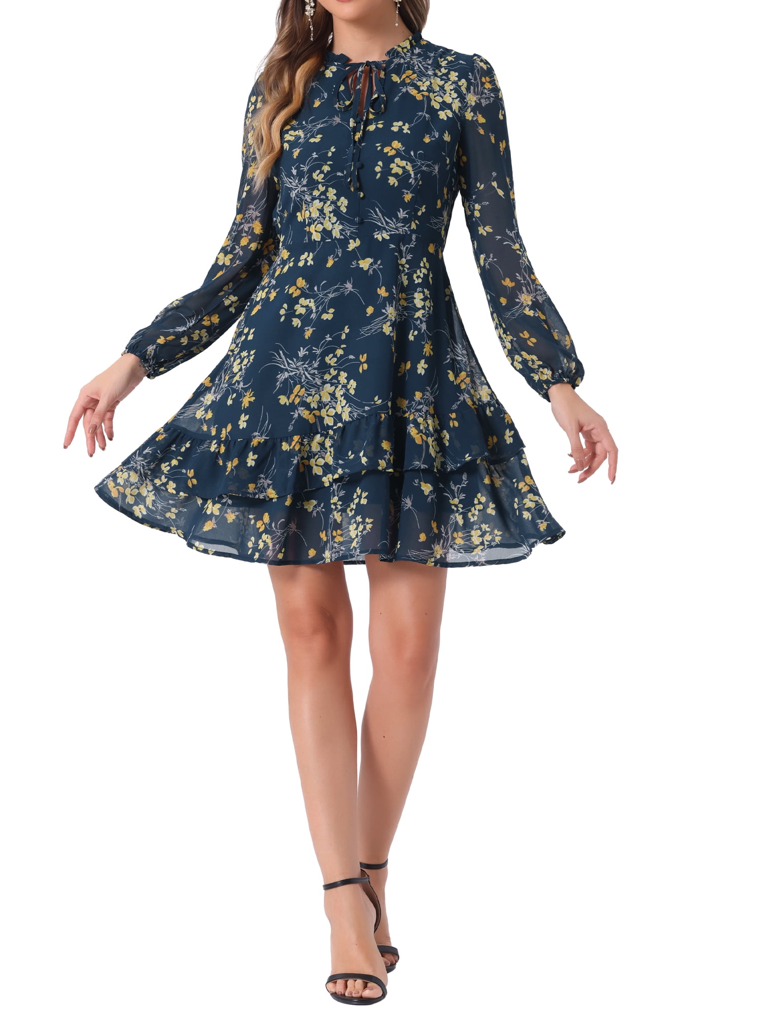 INSPIRE CHICWomen's Summer Dresses 2025 Floral Tie V Neck Semi Sheer ...