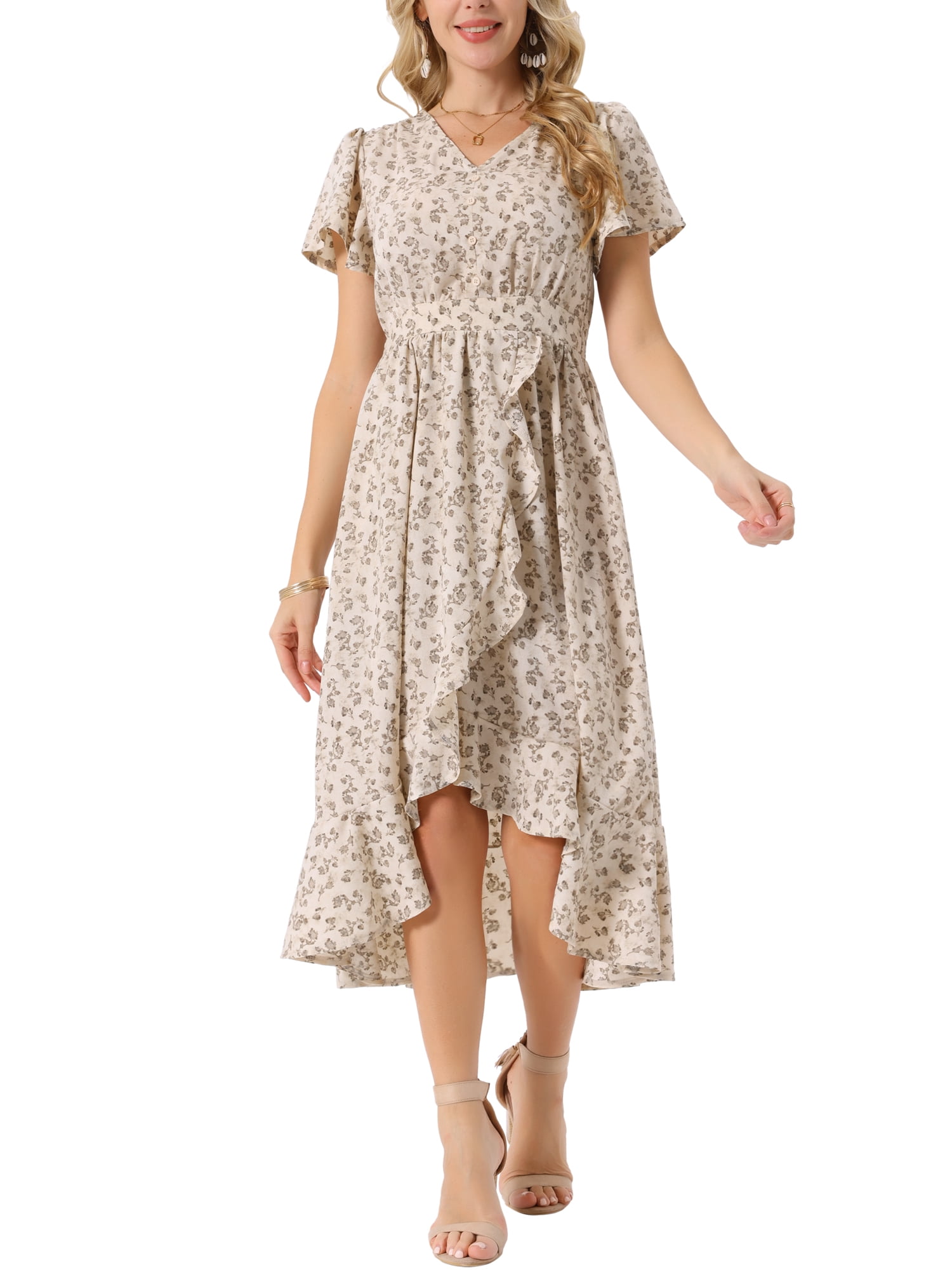 INSPIRE CHIC Women's Summer Flutter Short Sleeve Wrap High Low Hem V ...