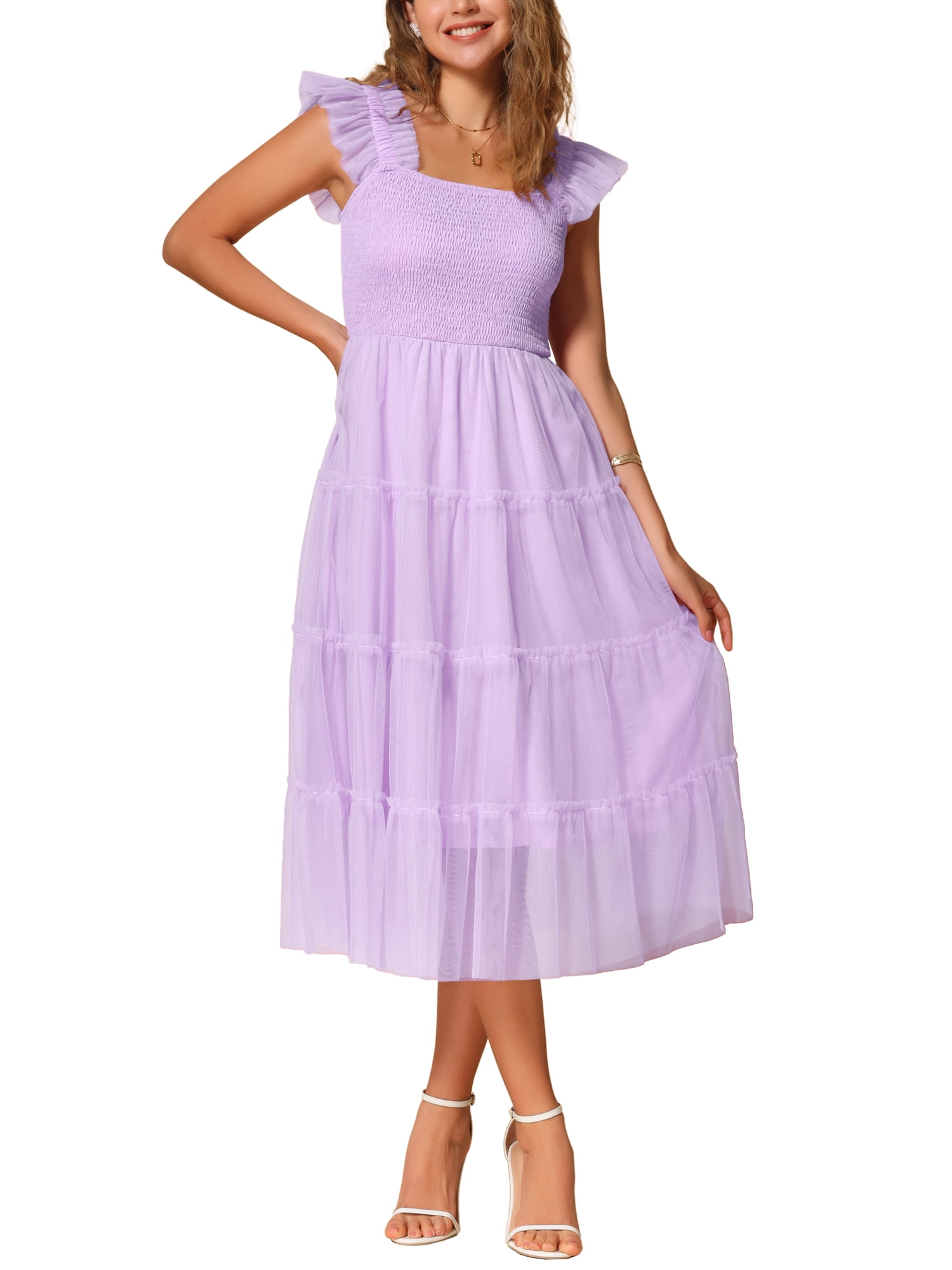 INSPIRE CHIC Women's Summer Smocked Midi Dress Sleeveless Tiered ...