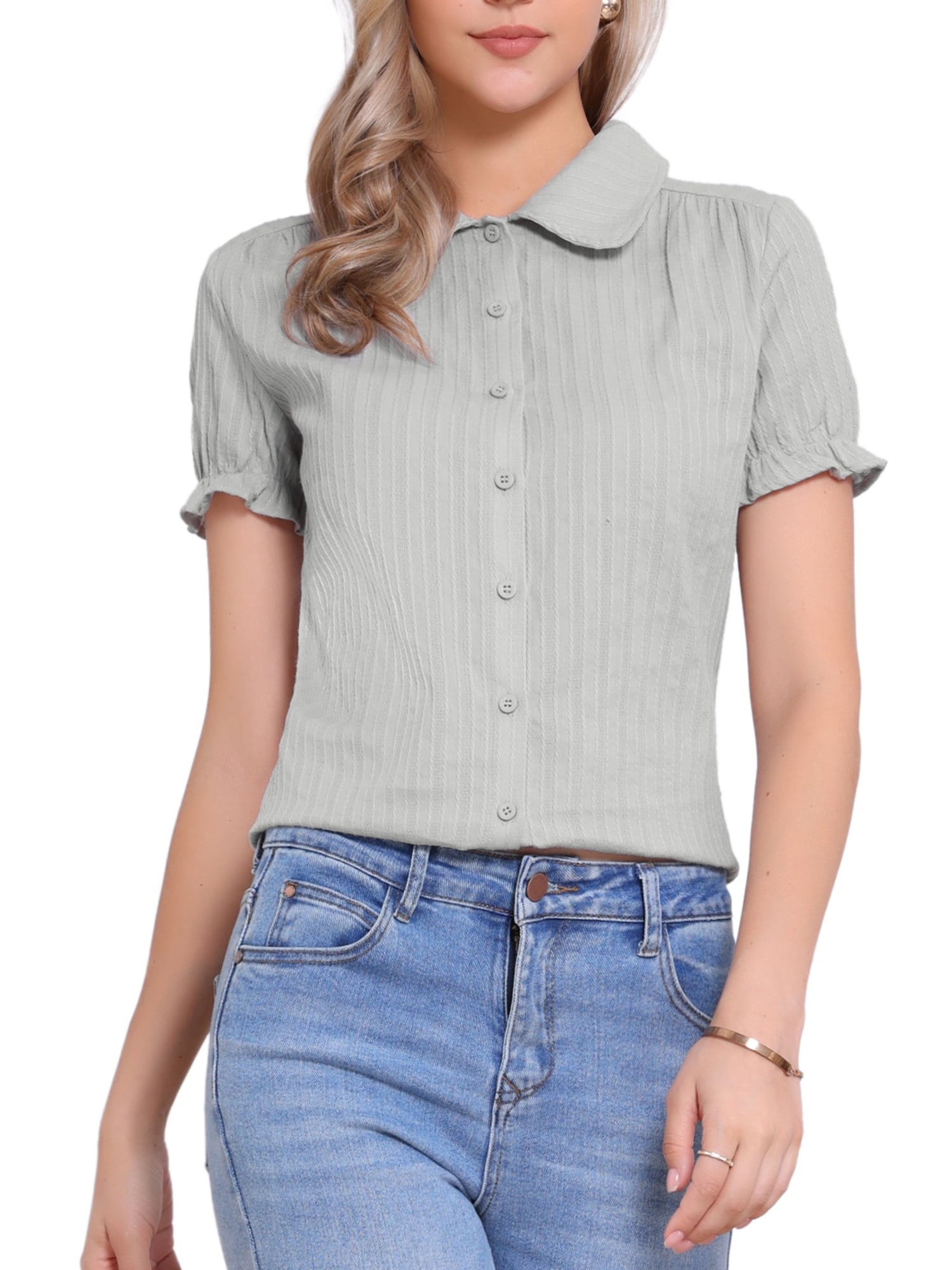INSPIRE CHIC Women's Chic Tops Peter Pan Collar Vintage Button Down ...