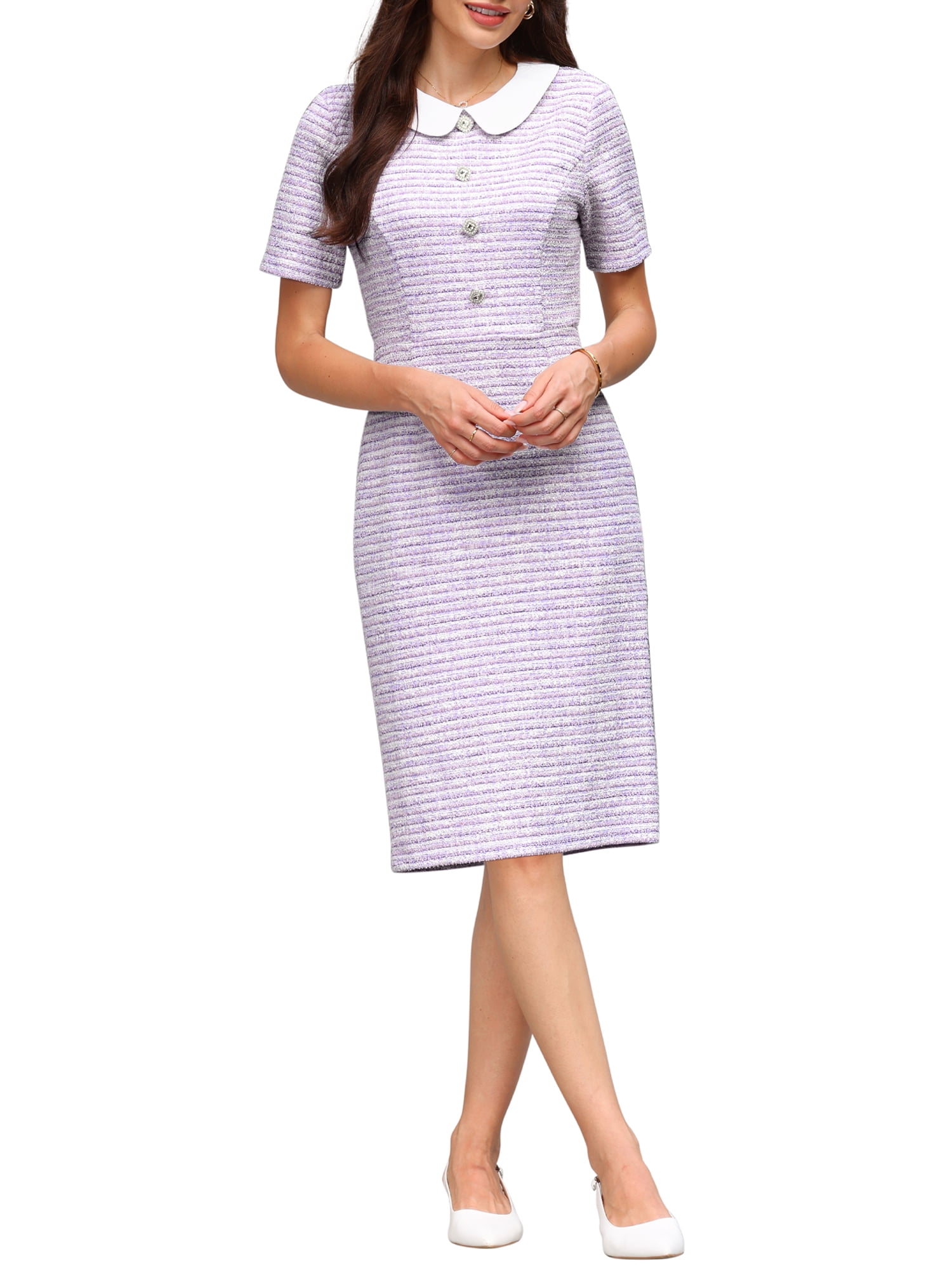 INSPIRE CHIC Women's Tweed Dress Short Sleeve Peter Pan Collar 2026 ...