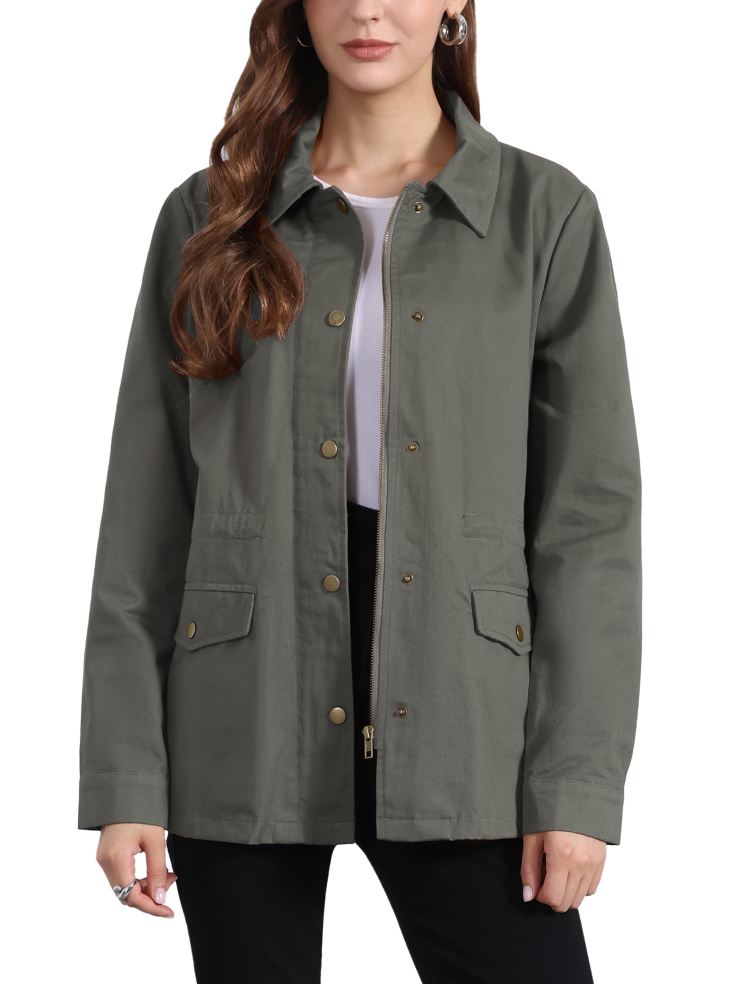 INSPIRE CHIC Women's Utility Jackets Drawstring Waist Flap Pocket Zip ...