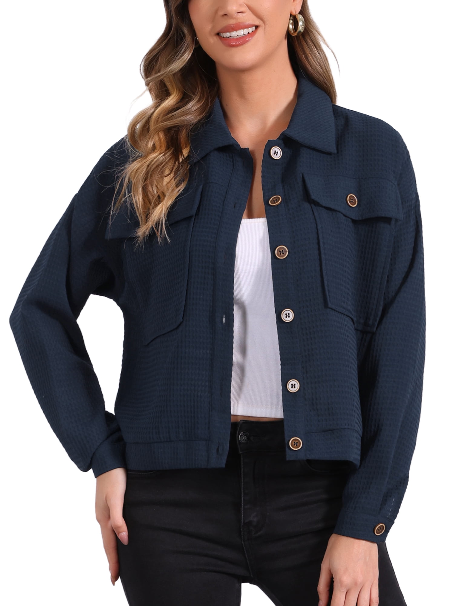 INSPIRE CHIC Women's Waffle Shacket Jacket Drop Shoulder Pocket ...