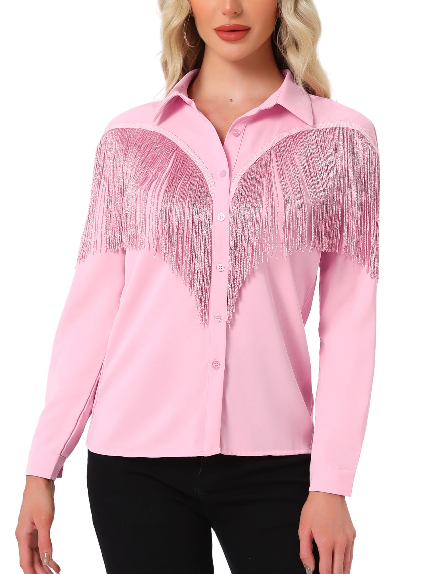 INSPIRE CHIC Women's Fringe Shirts Long Sleeve Button Down Chic Western ...