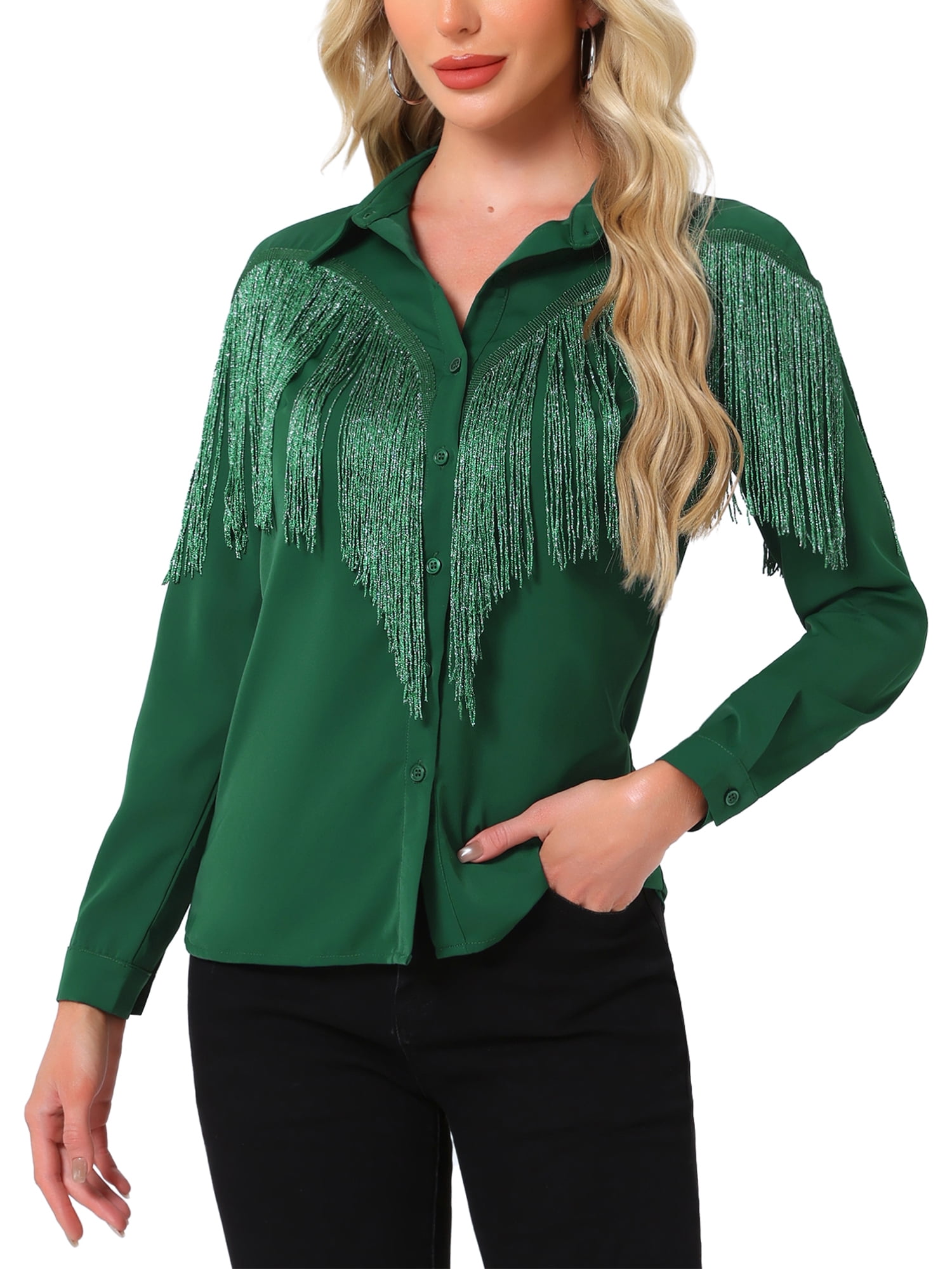 INSPIRE CHIC Women's Fringe Shirts Long Sleeve Button Down Chic Western ...
