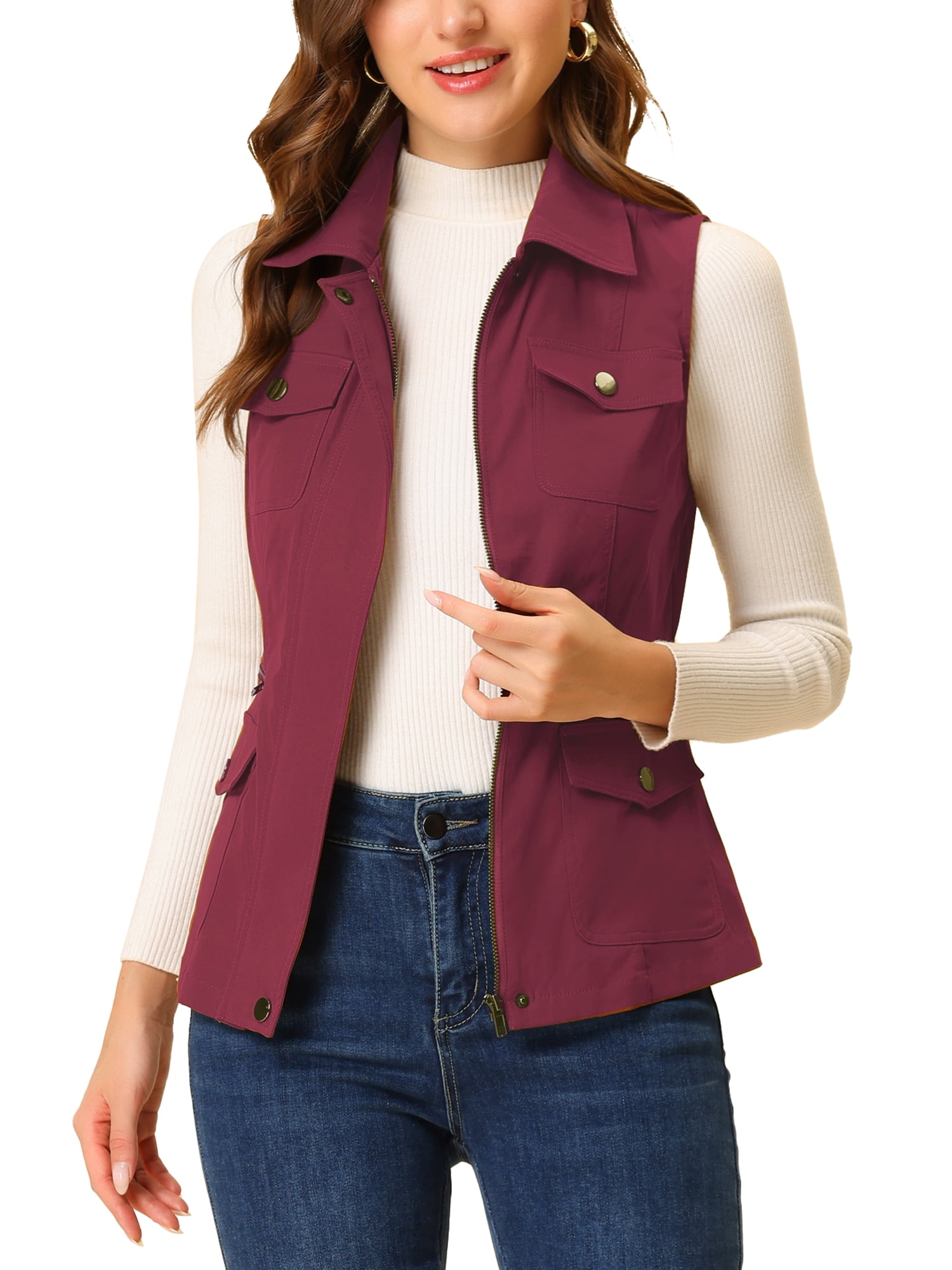 INSPIRE CHIC Women's Zip Up Jacket Sleeveless Anorak Utility Vest ...