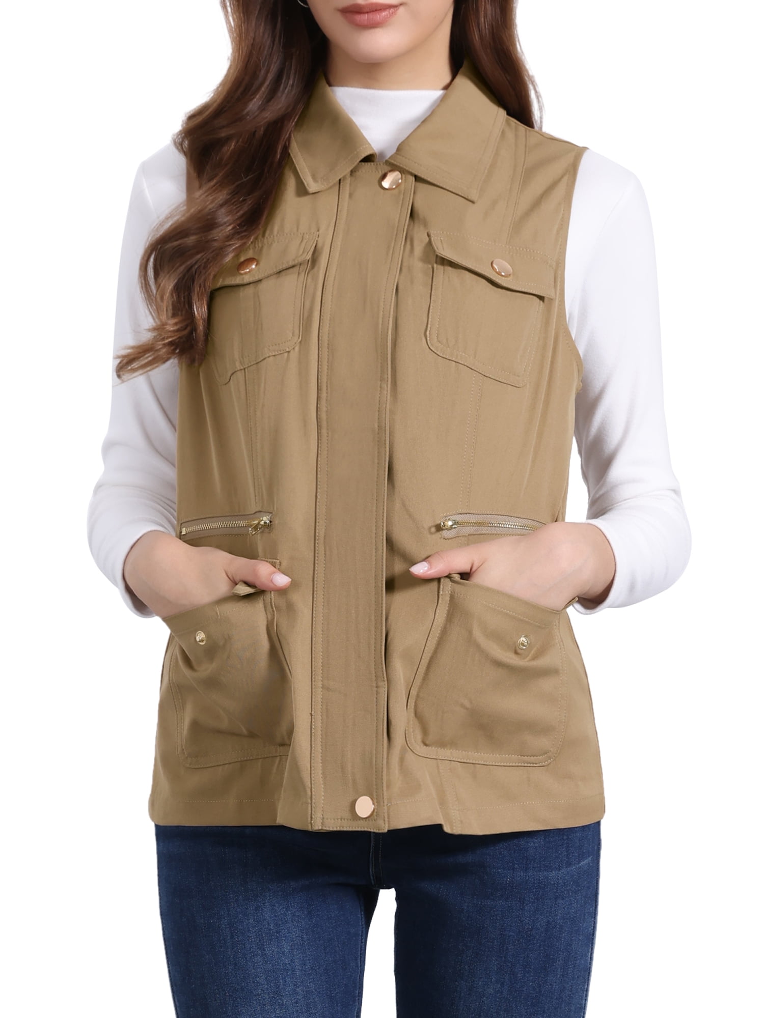 INSPIRE CHIC Women's Zip Up Jacket Sleeveless Anorak Utility Vest ...