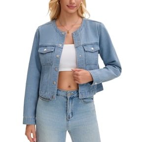 INSPIRE CHIC Women's Denim Jacket Collarless 2026 Cardigan Long Sleeve ...