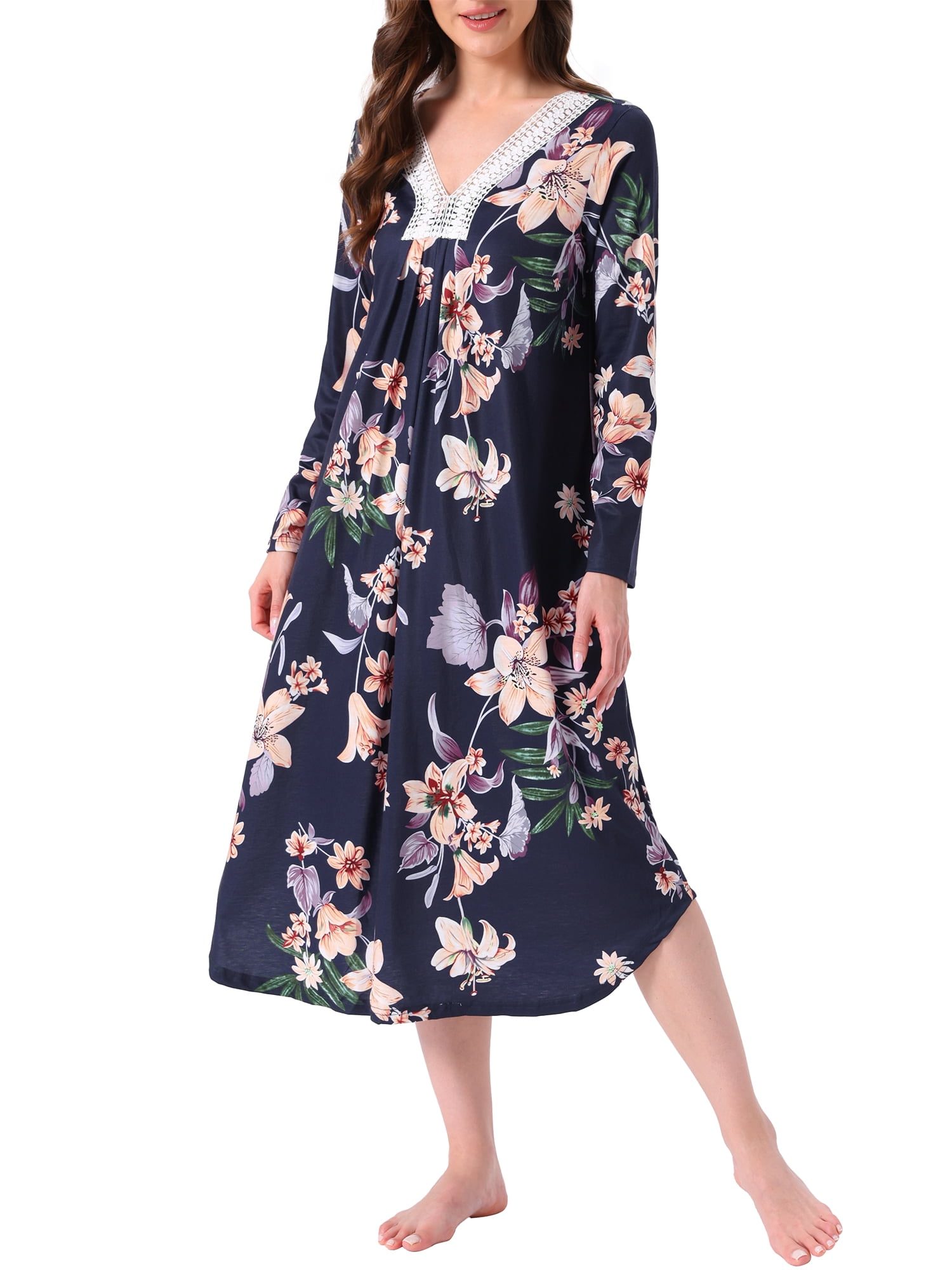 INSPIRE CHIC Womens Floral Mumu Nightgowns Long Sleeves House Dresses ...