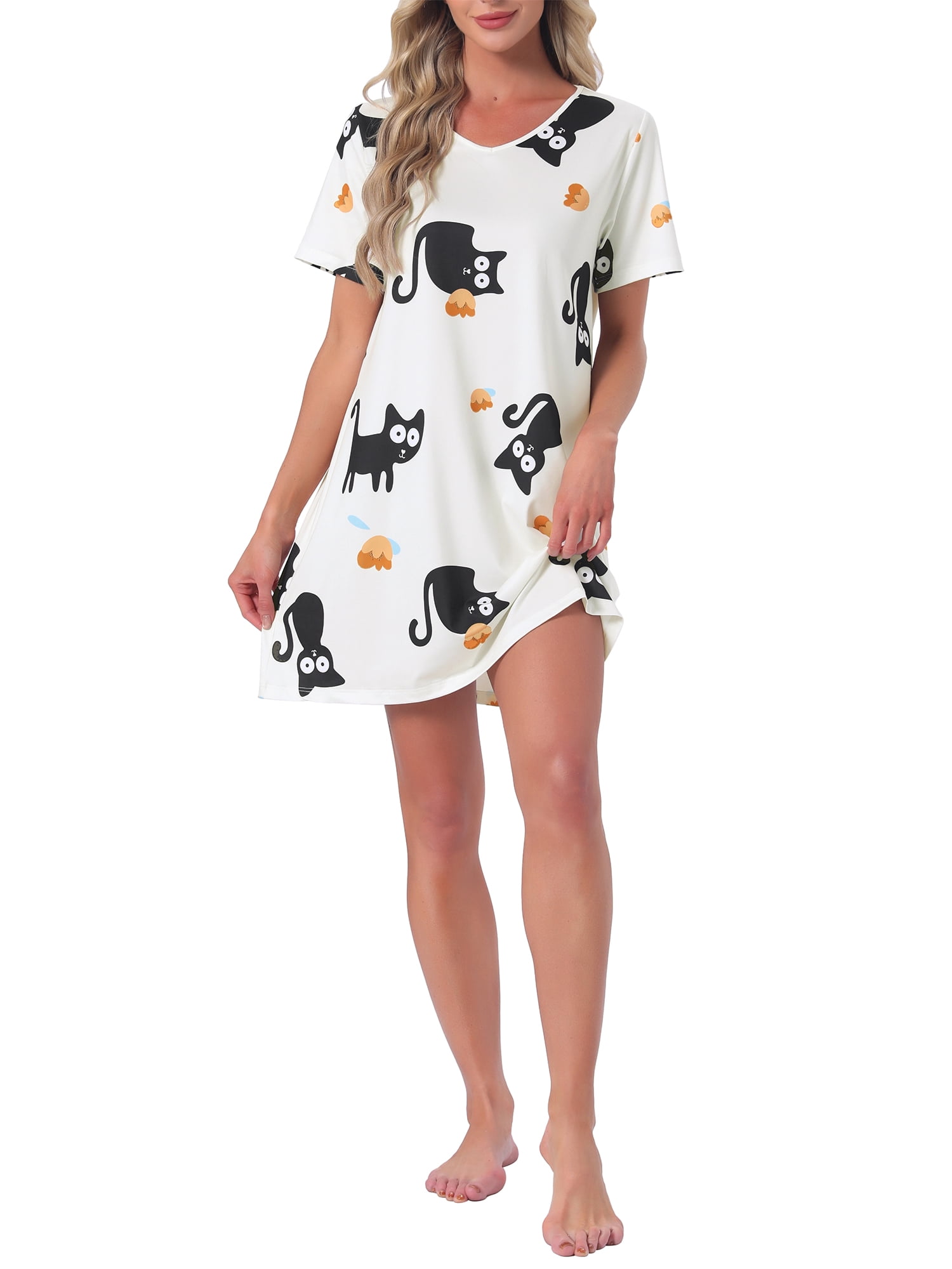 INSPIRE CHIC Womens Nightgown Short Sleeve Printed Sleepwear ...
