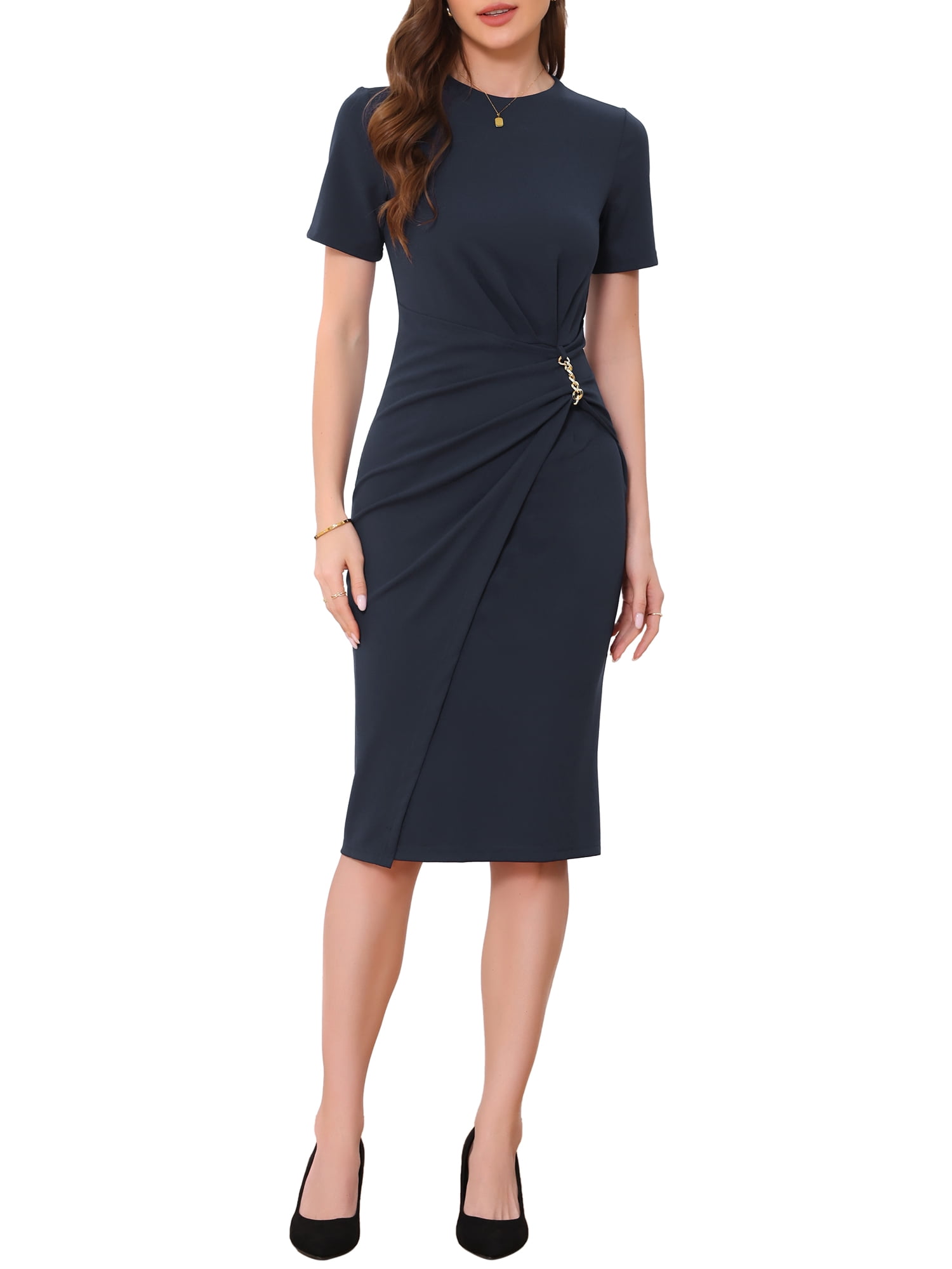 INSPIRE CHIC Work Dresses for Women Crew Neck Short Sleeve Business ...