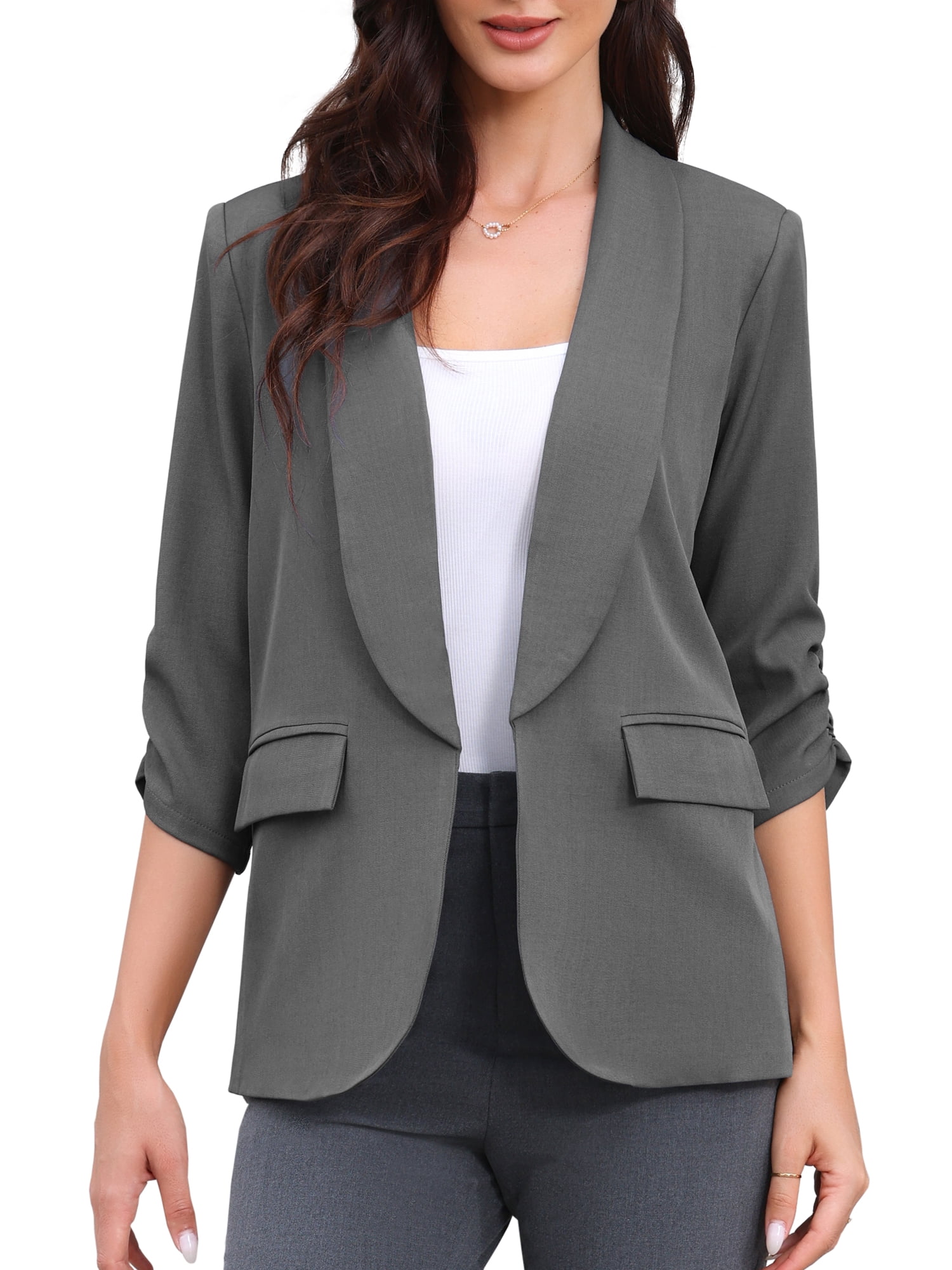 INSPIRE CHIC Work Office Blazer for Women's Shawl Collar Ruched 3/4 ...