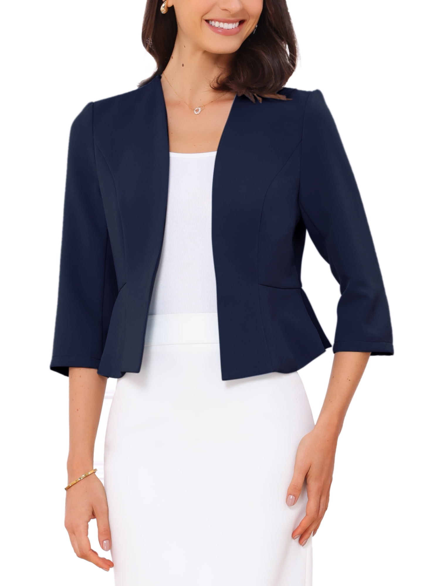 INSPIRE CHICElegant Blazer for Women's Open Front Collarless 3/4 Sleeve ...