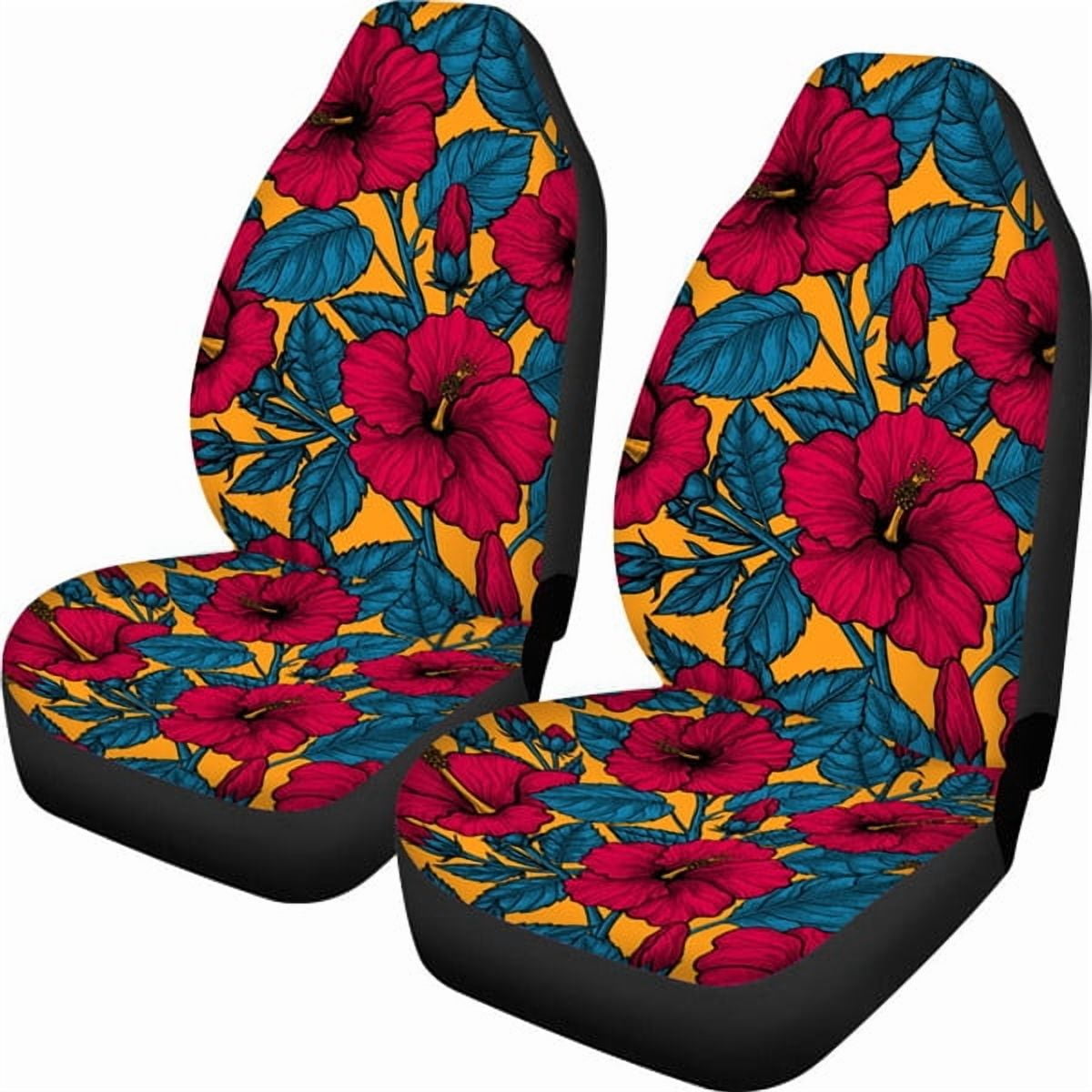 INSTANTARTS Soft Tropical Plant Flower Pattern Car Seat Covers Full Set ...