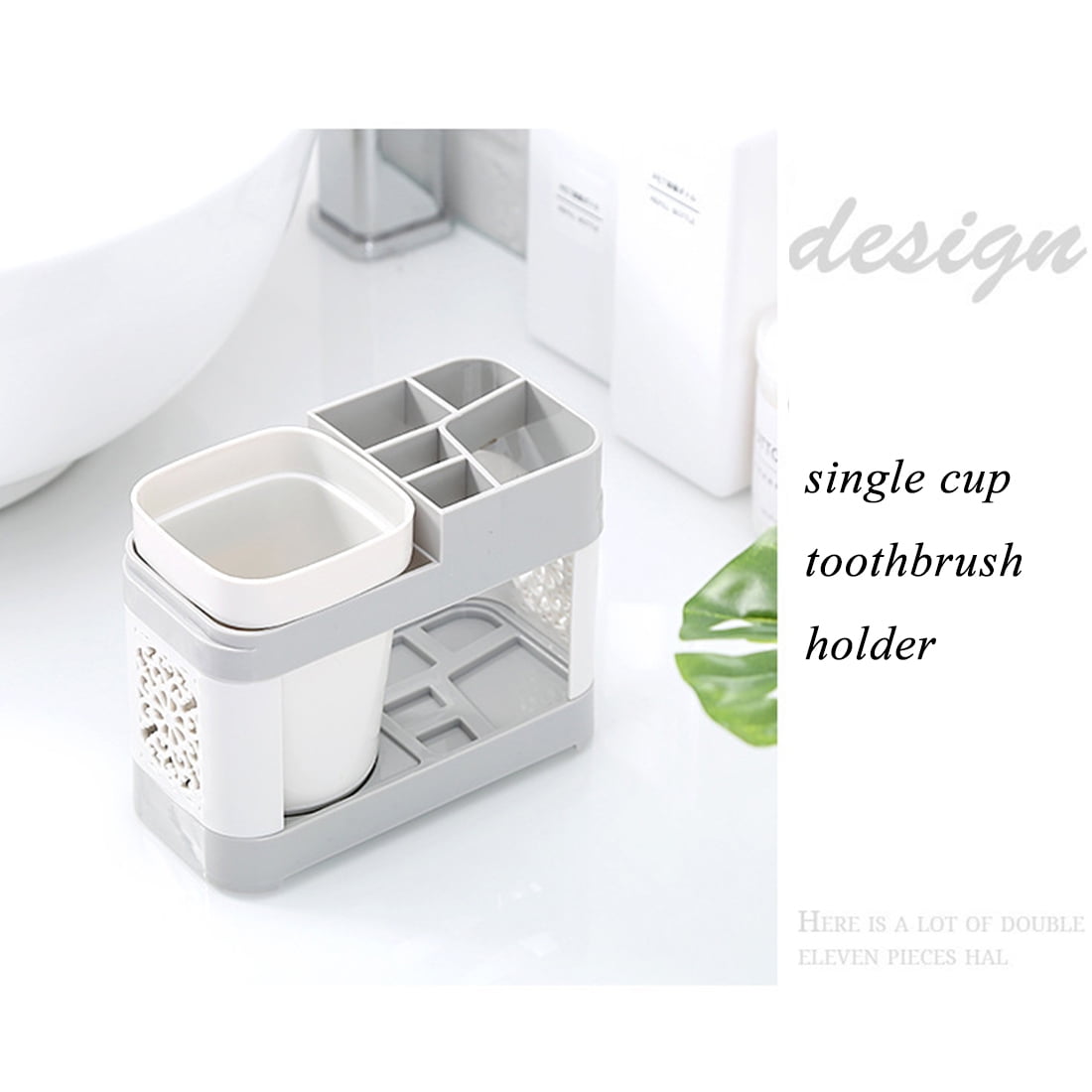 INTBUYING Toothbrush Counter Stand Holder with Cup, Bathroom Organizer ...