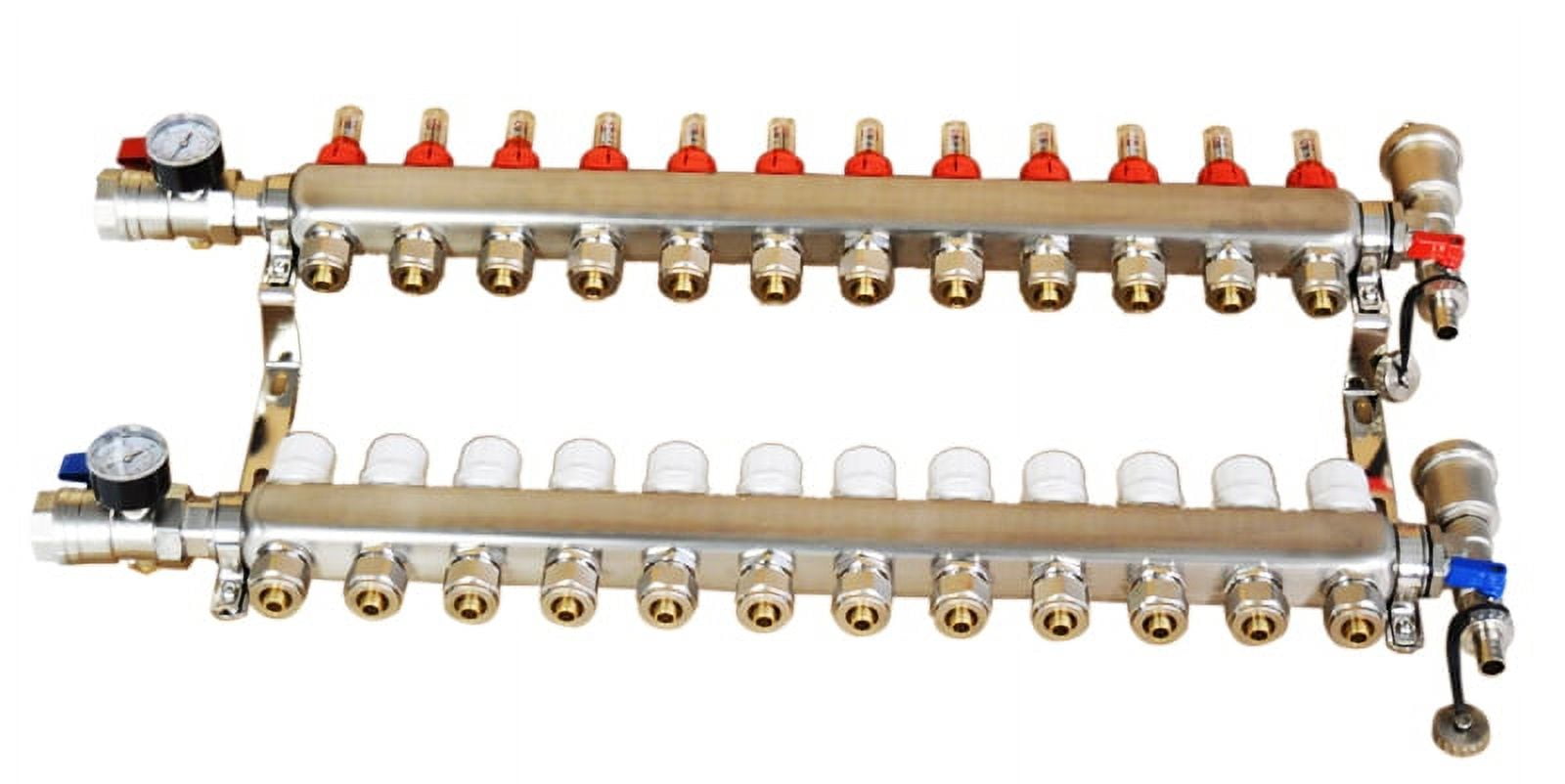 INTBUYING 12-Branch Stainless Steel Floor Heating Water Distributor PEX ...