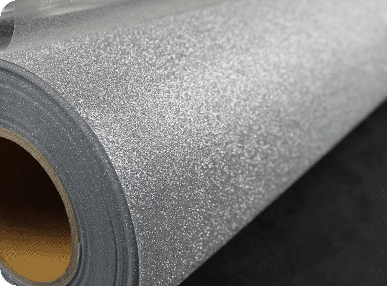 INTBUYING 1yardx19.29inch Width Silver Glitter Heat Transfer Vinyl ...