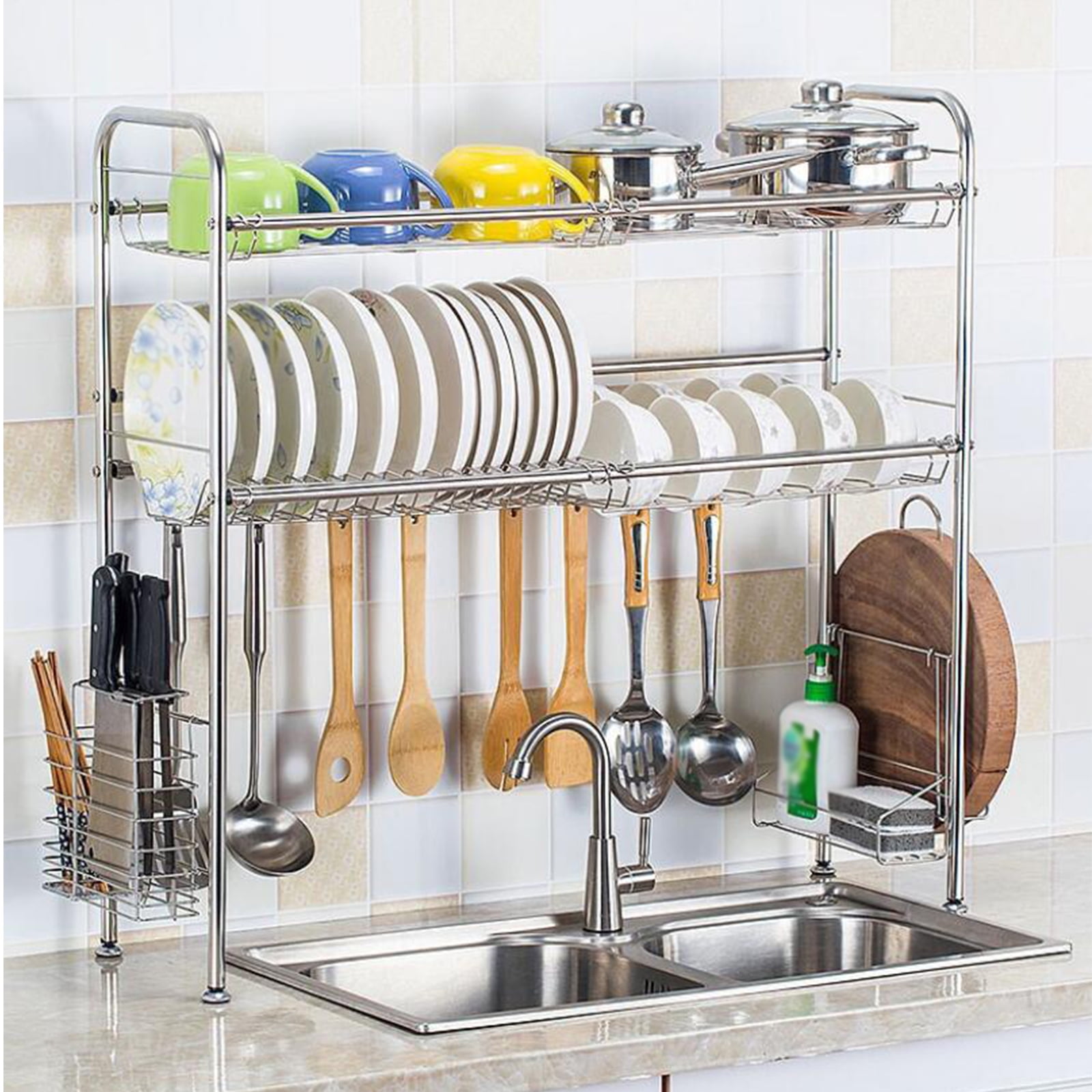 INTBUYING Stainless Steel 2 Layer Kitchen Sink Drainer, Plate Holder ...