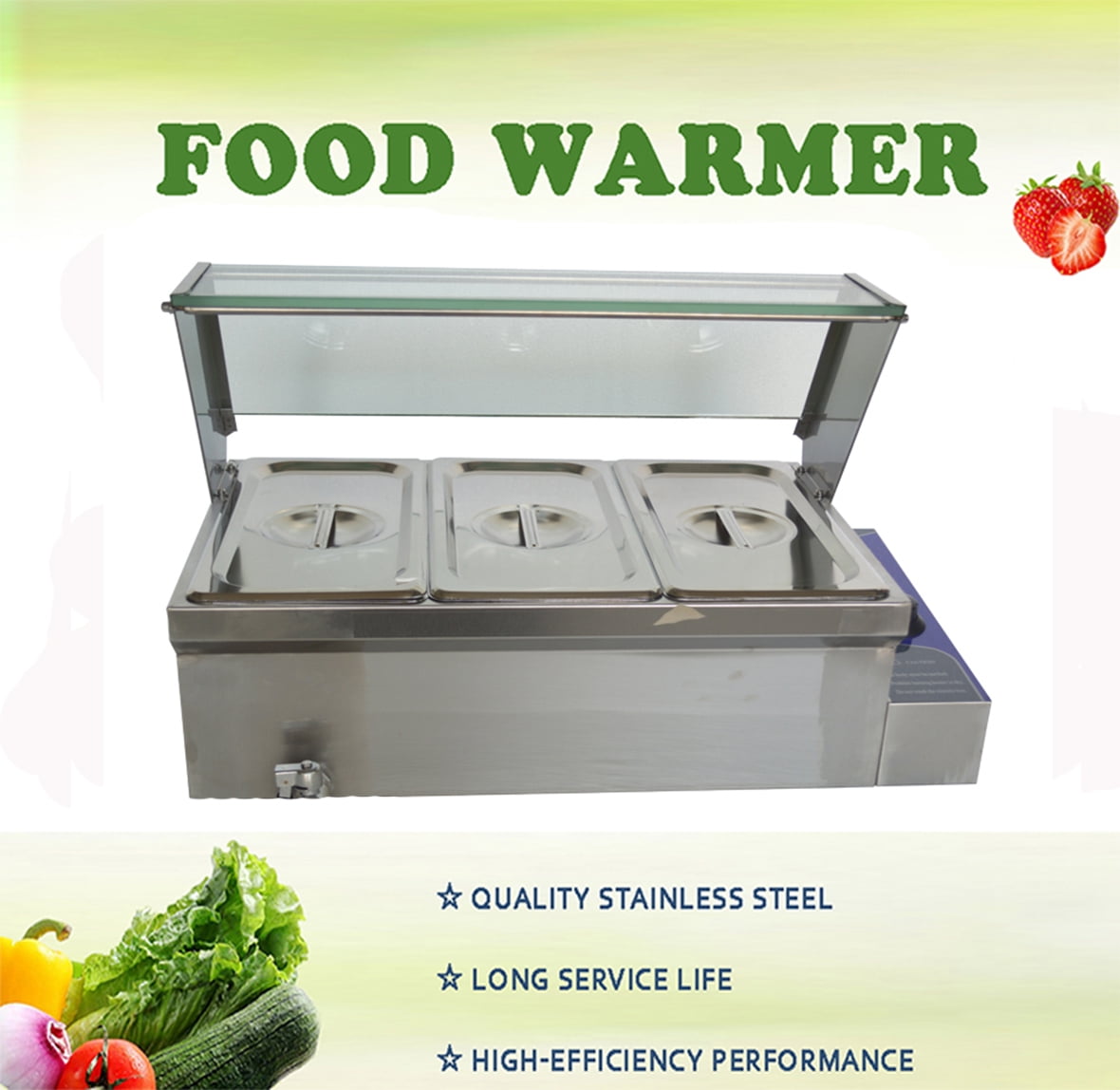 INTBUYING 3-Pan Food Warmer Commercial Buffet Food Warmer Stainless ...