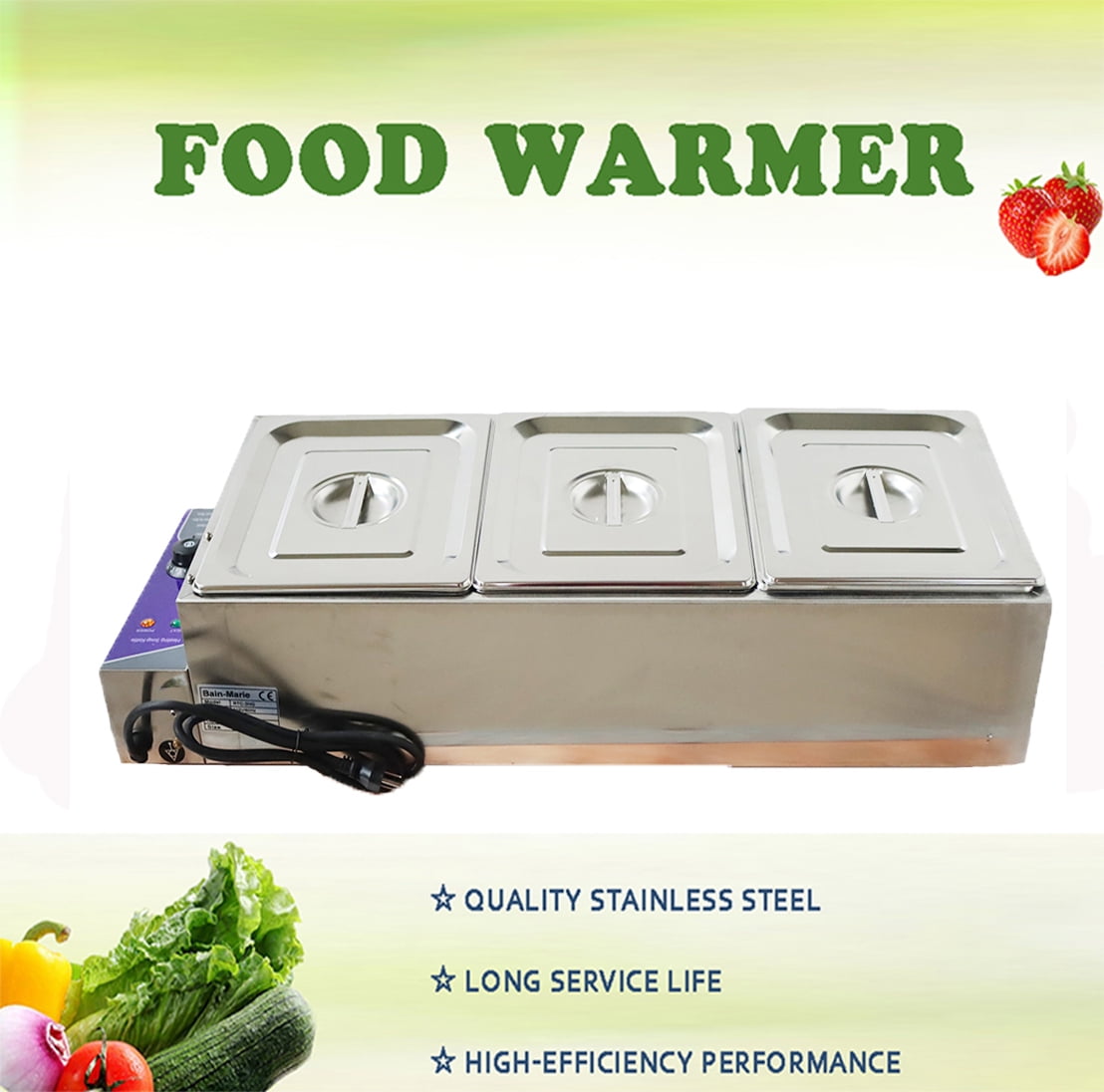 INTBUYING 3-Pan Food Warmer Commercial Buffet Food Warmer Stainless Steel Steam Table Restaurant ...
