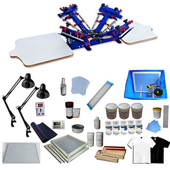 INTBUYING T-Shirt Making Kit: 4 Color 2 Station Screen Printing Machine ...